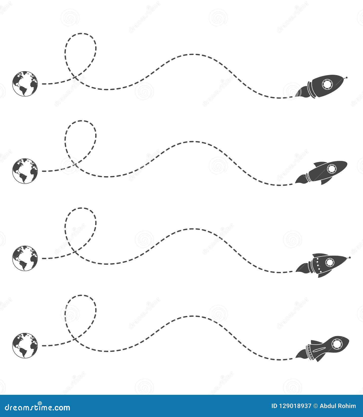 Flying Rocket with a Dotted Line Route Stock Illustration ...