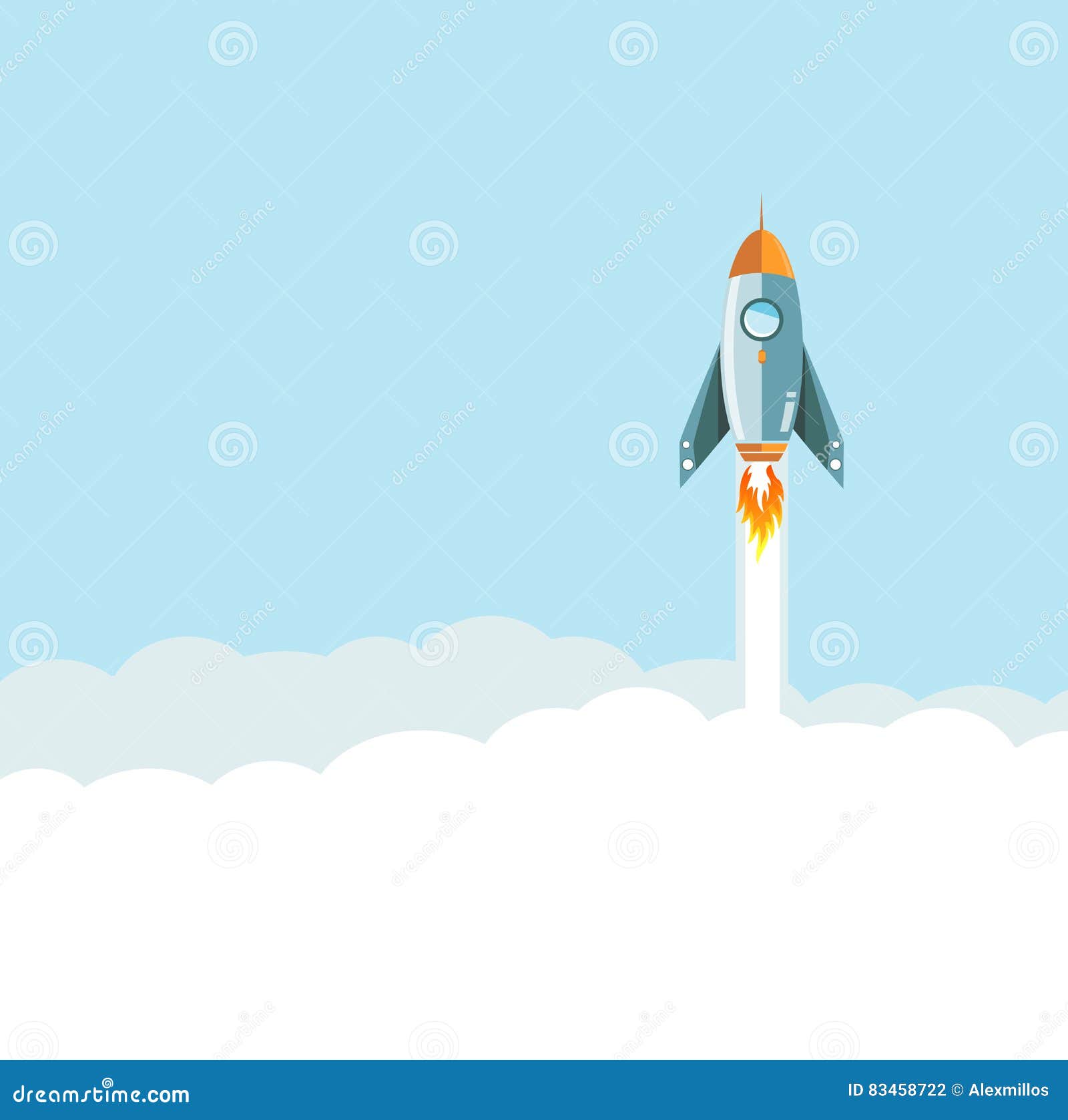 Flying Rocket Over Clouds Background. Stock Illustration - Illustration ...