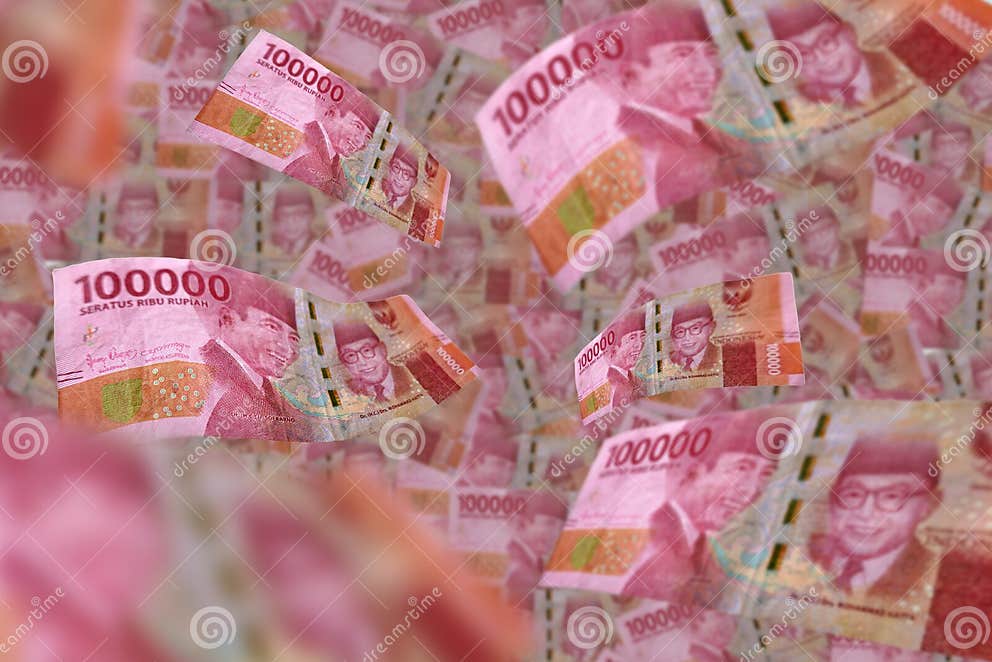 Flying 100,000 Rupiah Banknote Isolated on Rupiah Background Stock ...