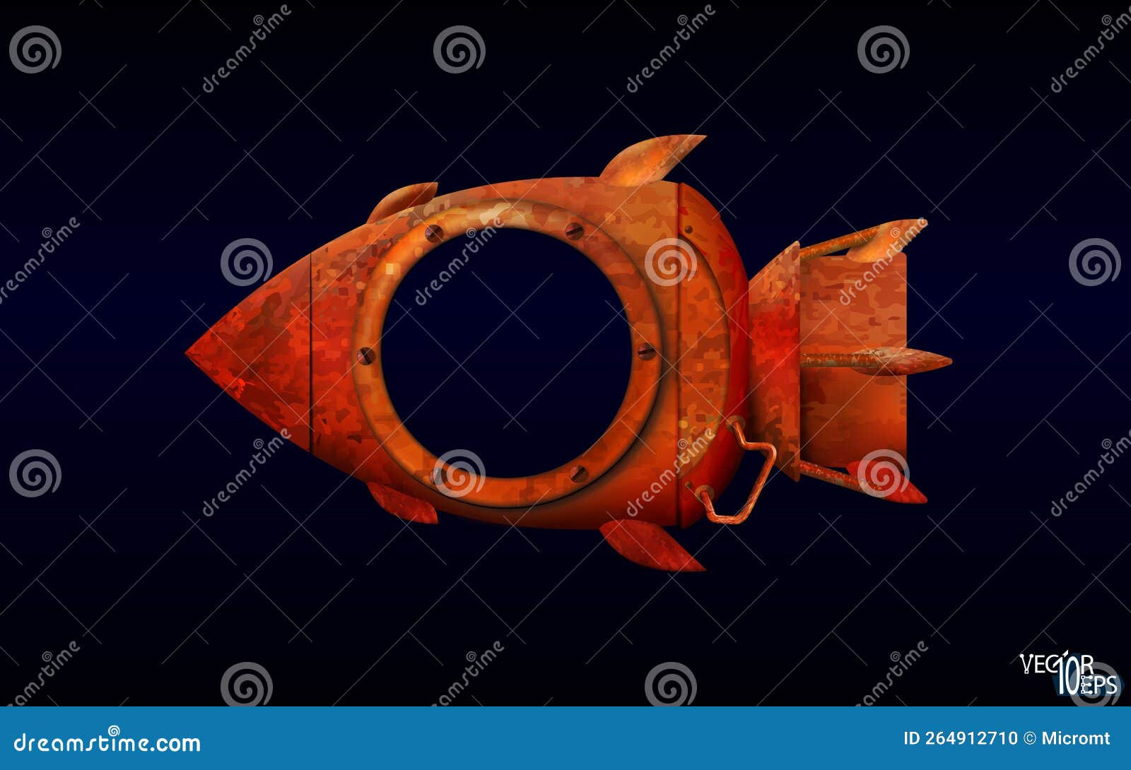 Flying Rusty Rocket Photo Frame, Isolated. Cartoon 3d Old Spaceship ...