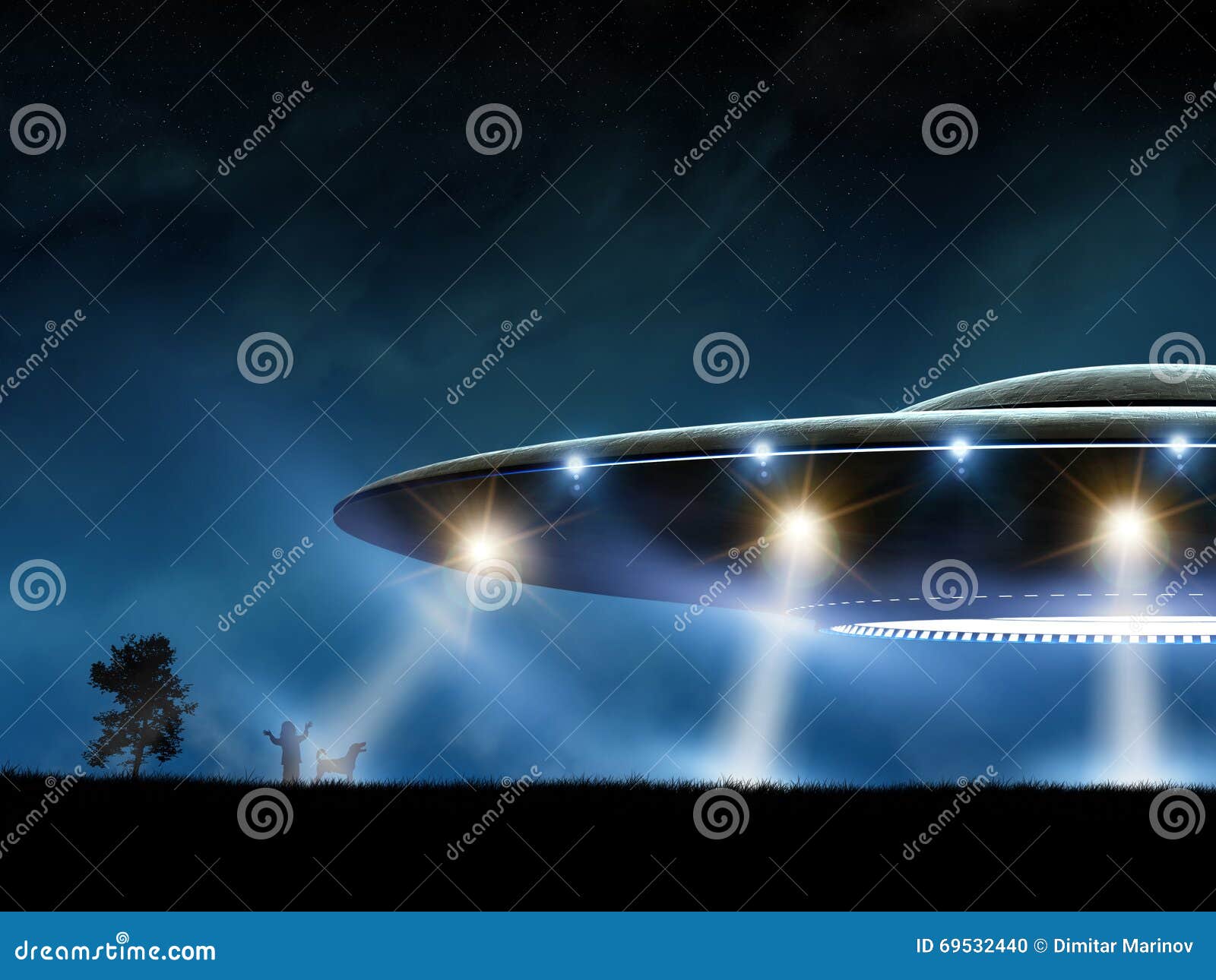 Flying saucer stock illustration. Illustration of trees - 69532440