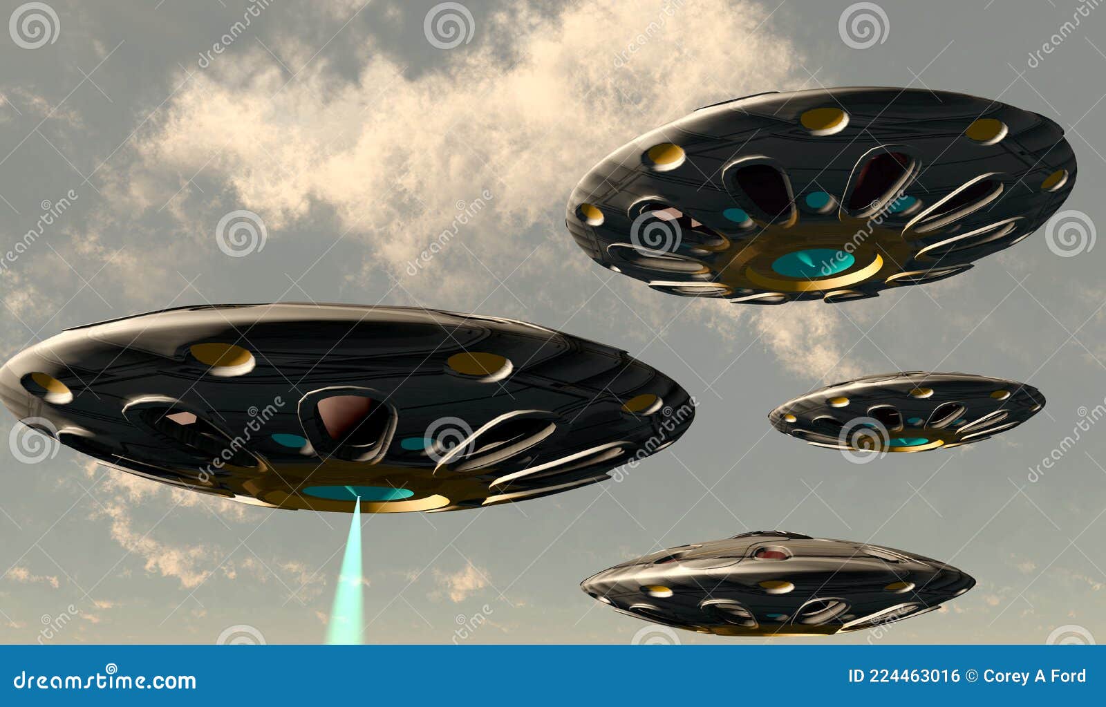 Flying Saucers Over The Valley At Night Royalty-Free Stock Photography ...