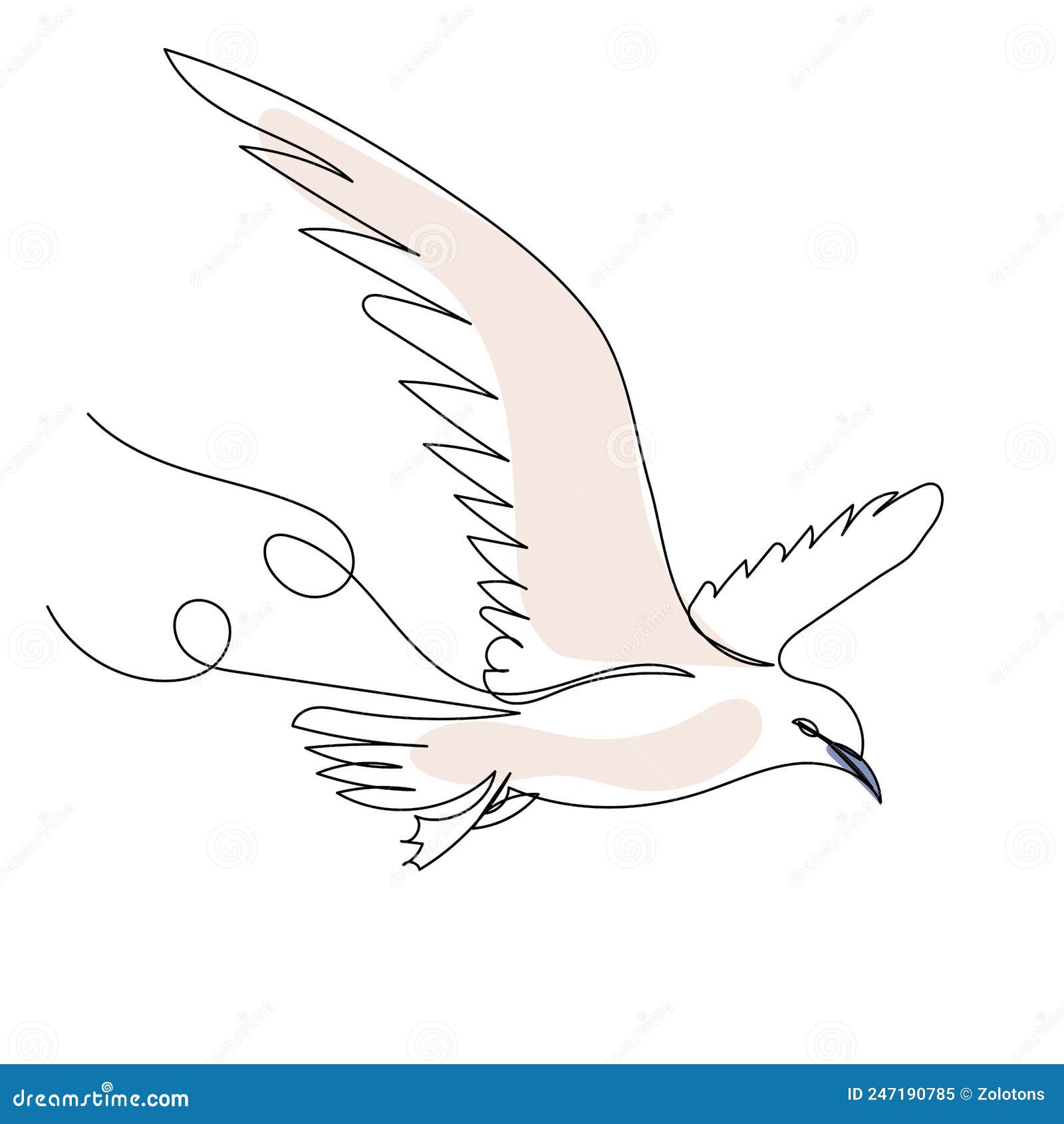 Flying Seagull Drawing in One Continuous Line Stock Vector ...