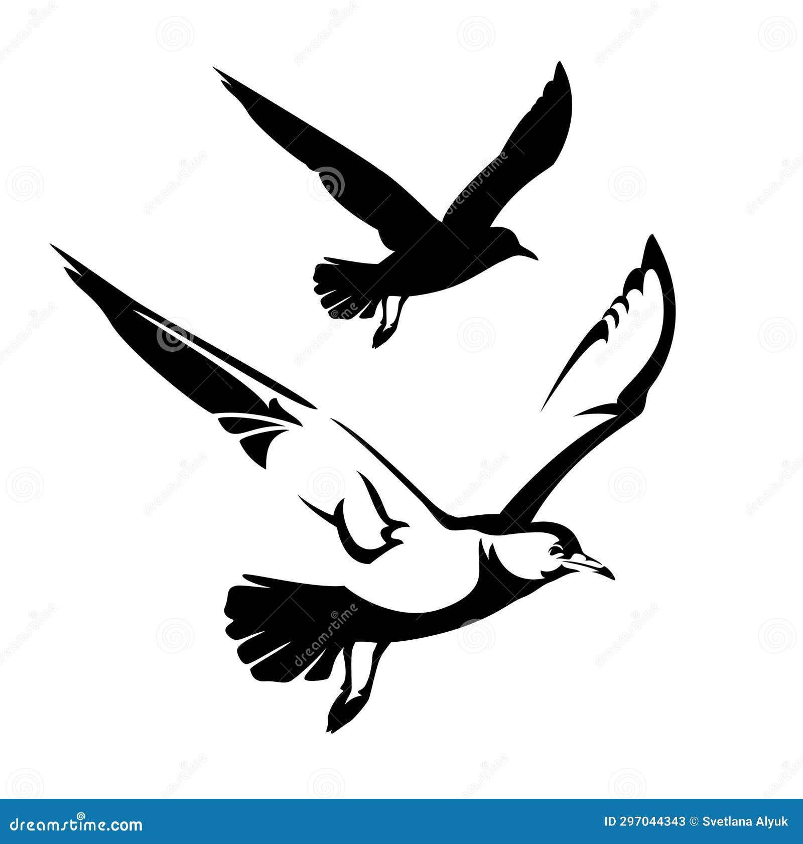Seagull Fly Vector Isolated On White Background, Wings Spread. Bird Fly ...