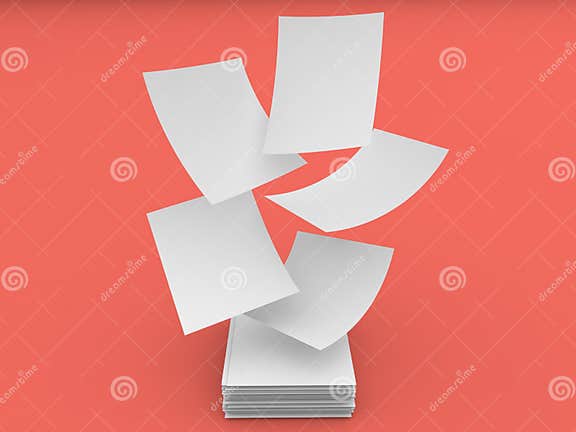 Flying Sheets of Office Paper Over a Stack on a Red Background. Stock ...