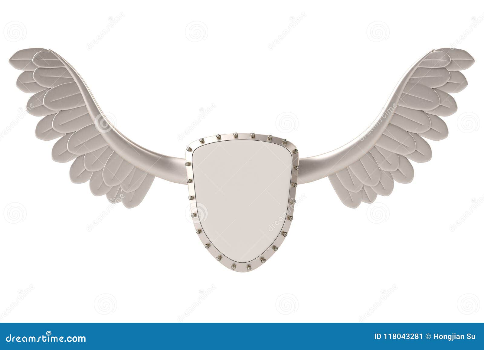 Flying Shield Silver Shield with Wings.3D Illustration. Stock ...