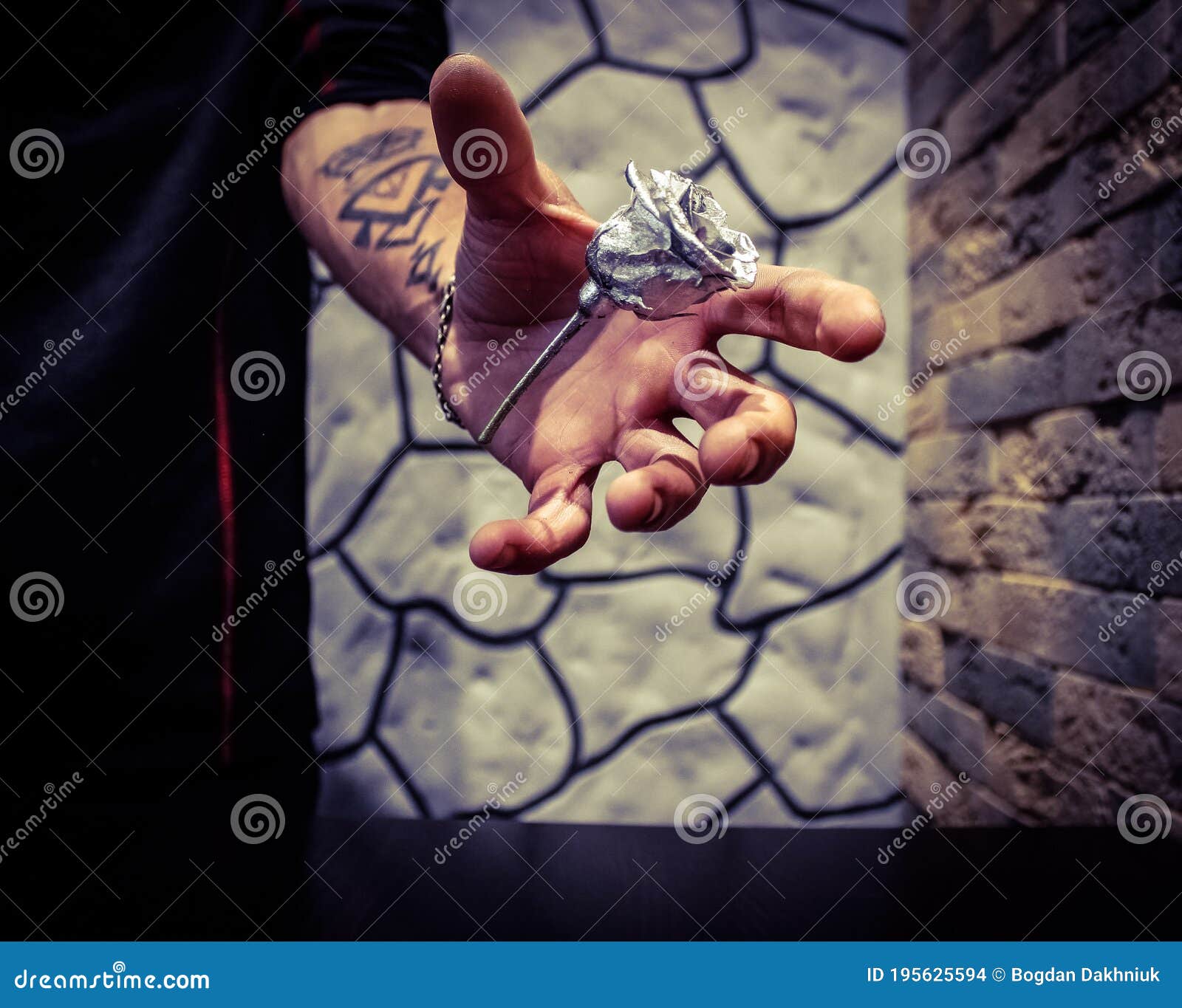 Flying Silver Rose Hand and Tattoo Black Stock Photo - Image of silver ...