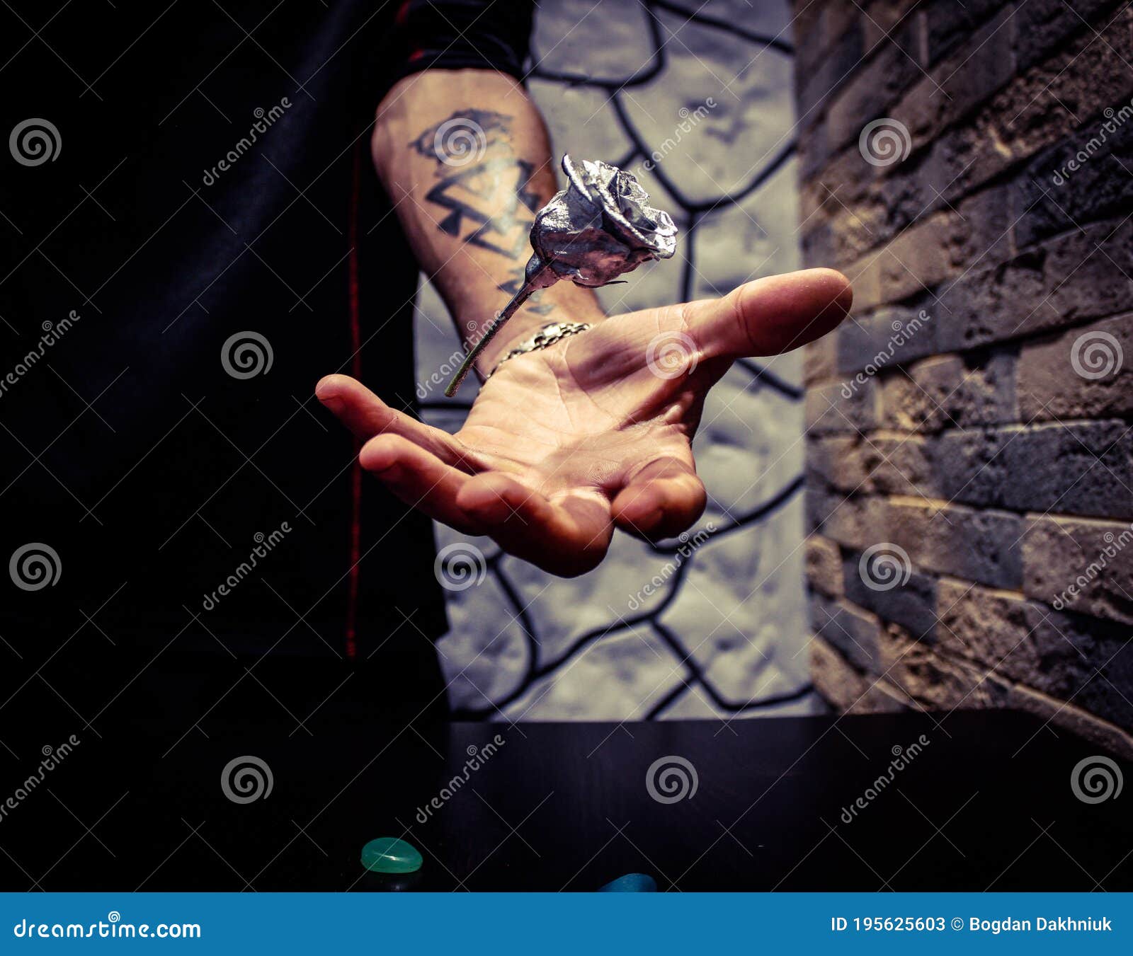 Flying Silver Rose Hand and Tattoo Black Stock Image - Image of silver ...