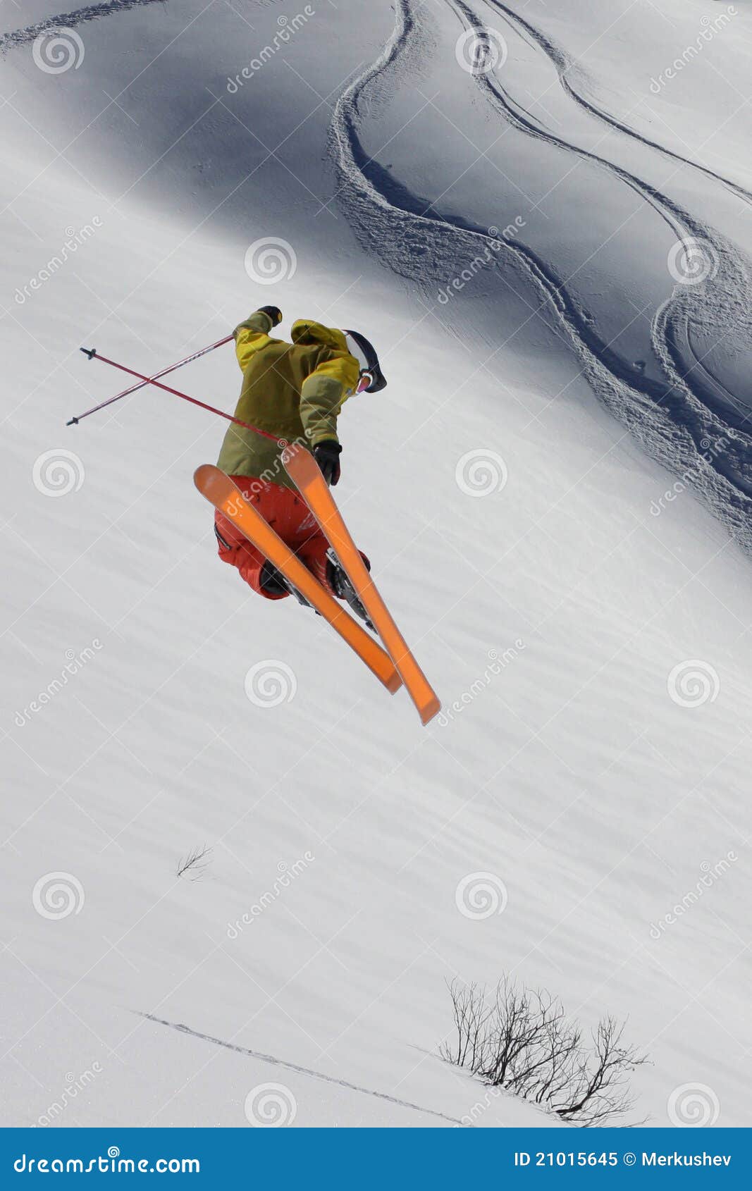 Flying skier on mountains stock image. Image of relaxation - 21015645