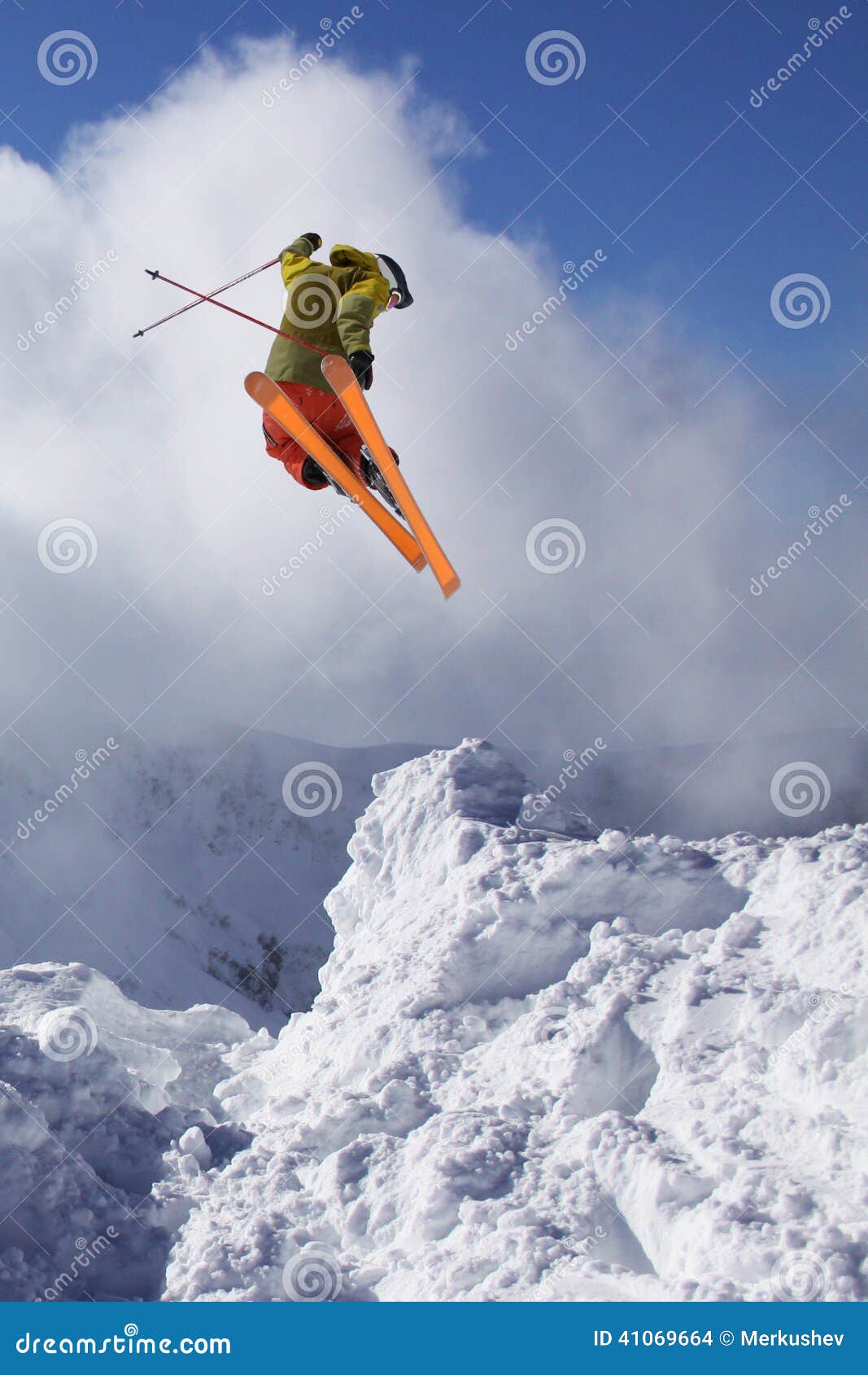 Flying skier on mountains stock photo. Image of downhill - 41069664