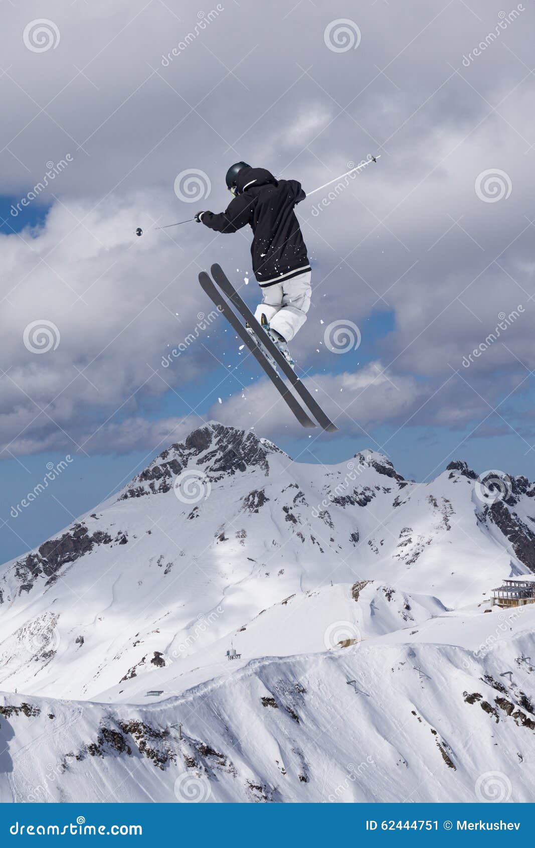 Flying Skier on Mountains, Extreme Sport Stock Image - Image of ...