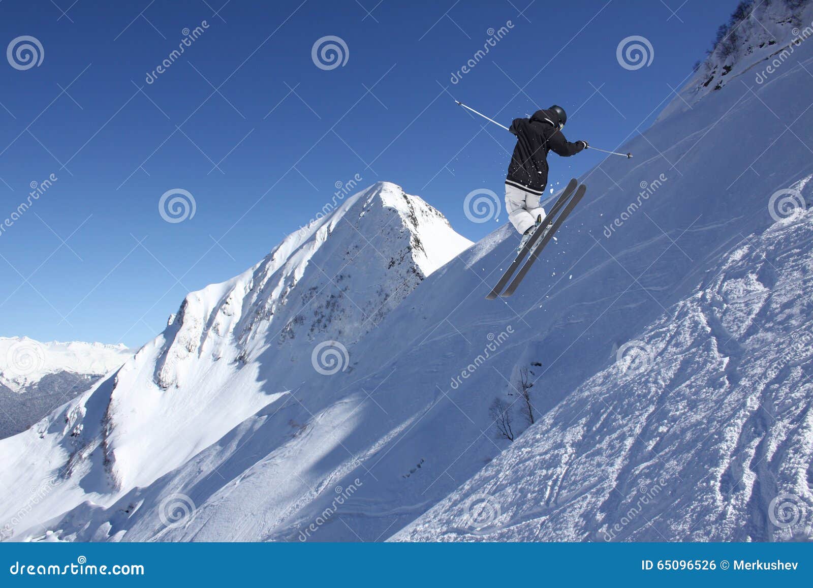 Flying Skier on Mountains. Extreme Sport Stock Photo - Image of flight ...