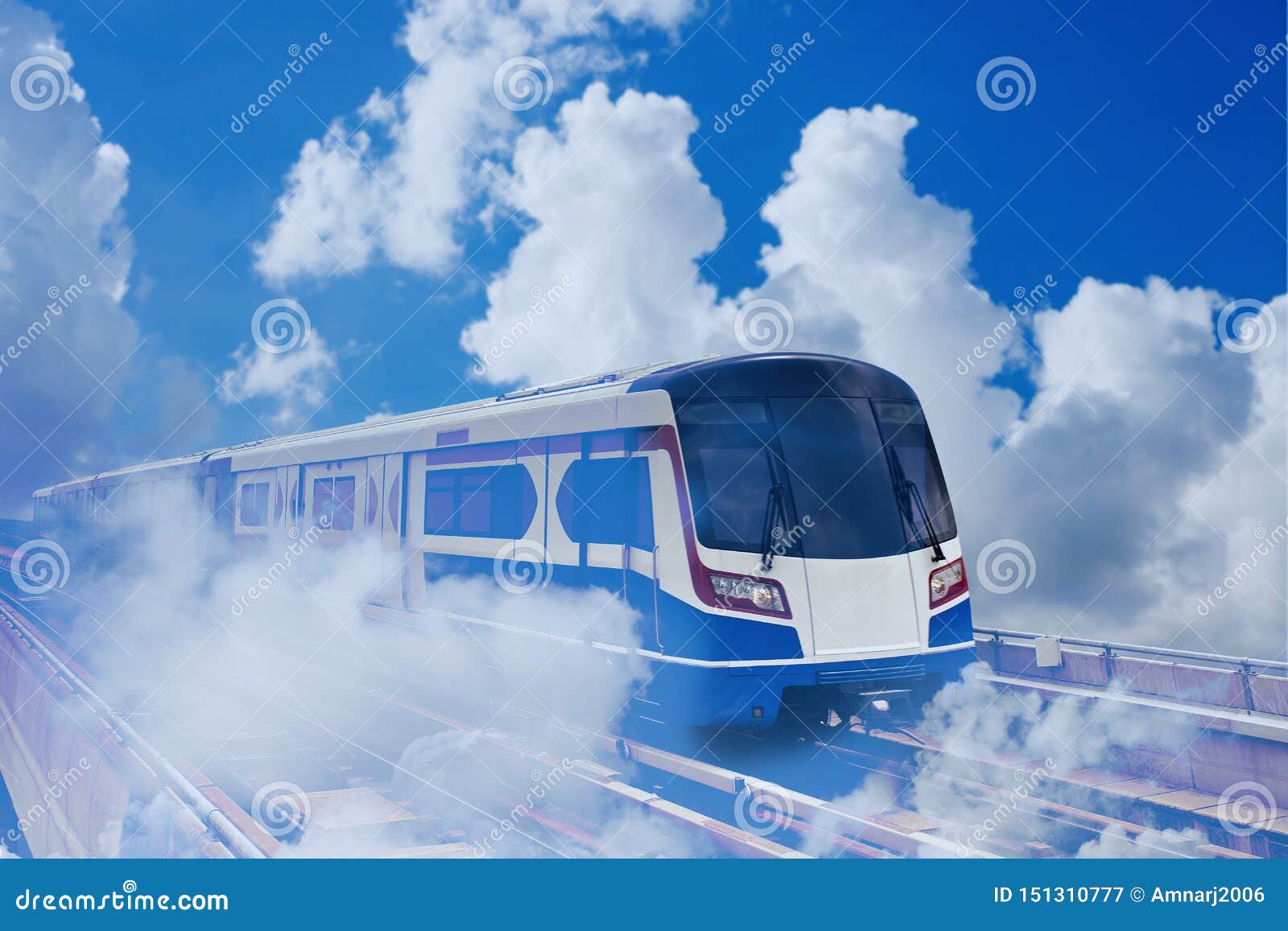 Flying Sky Train on Blue Sky Stock Image - Image of rail, mass: 151310777