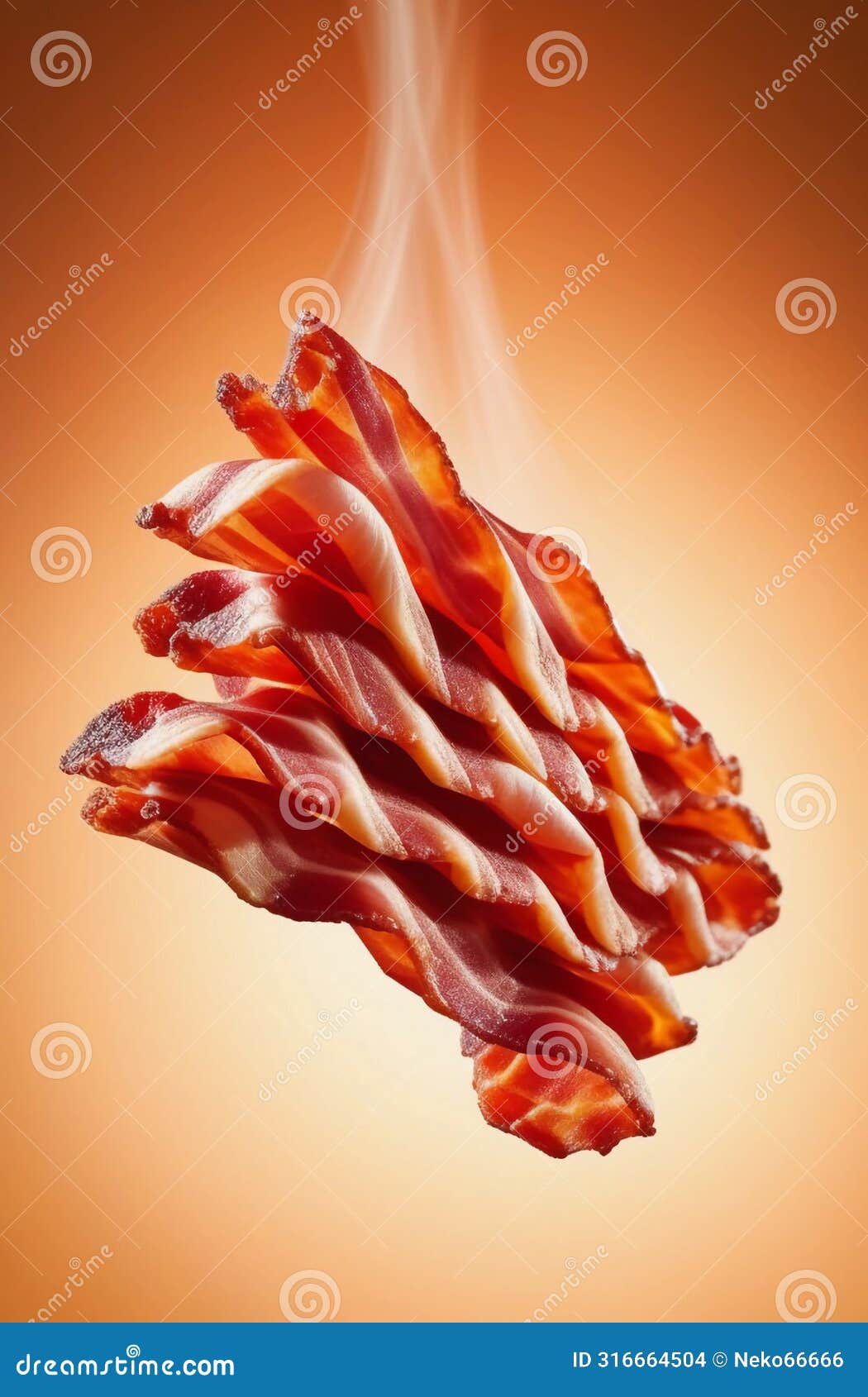 Flying Sliced Fried Bacon on a Gradient Background Stock Photo - Image ...