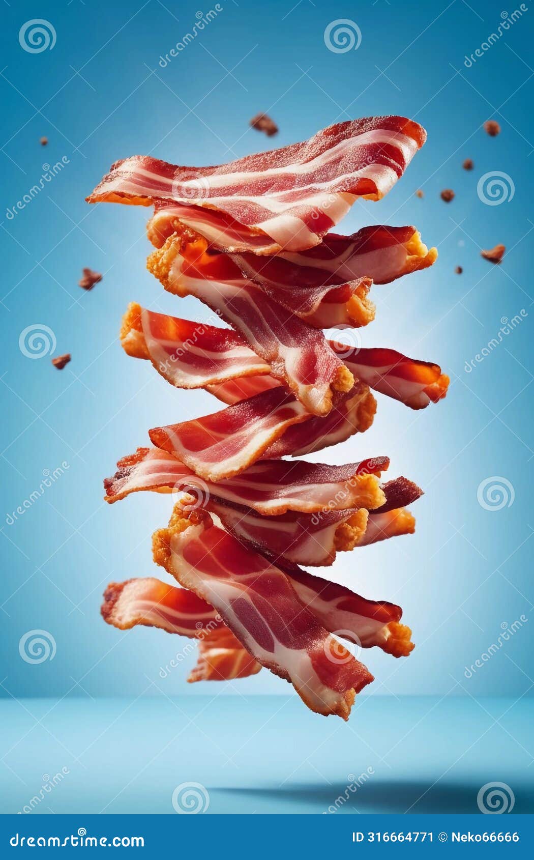 Flying Sliced Fried Bacon on a Gradient Background Stock Image - Image ...