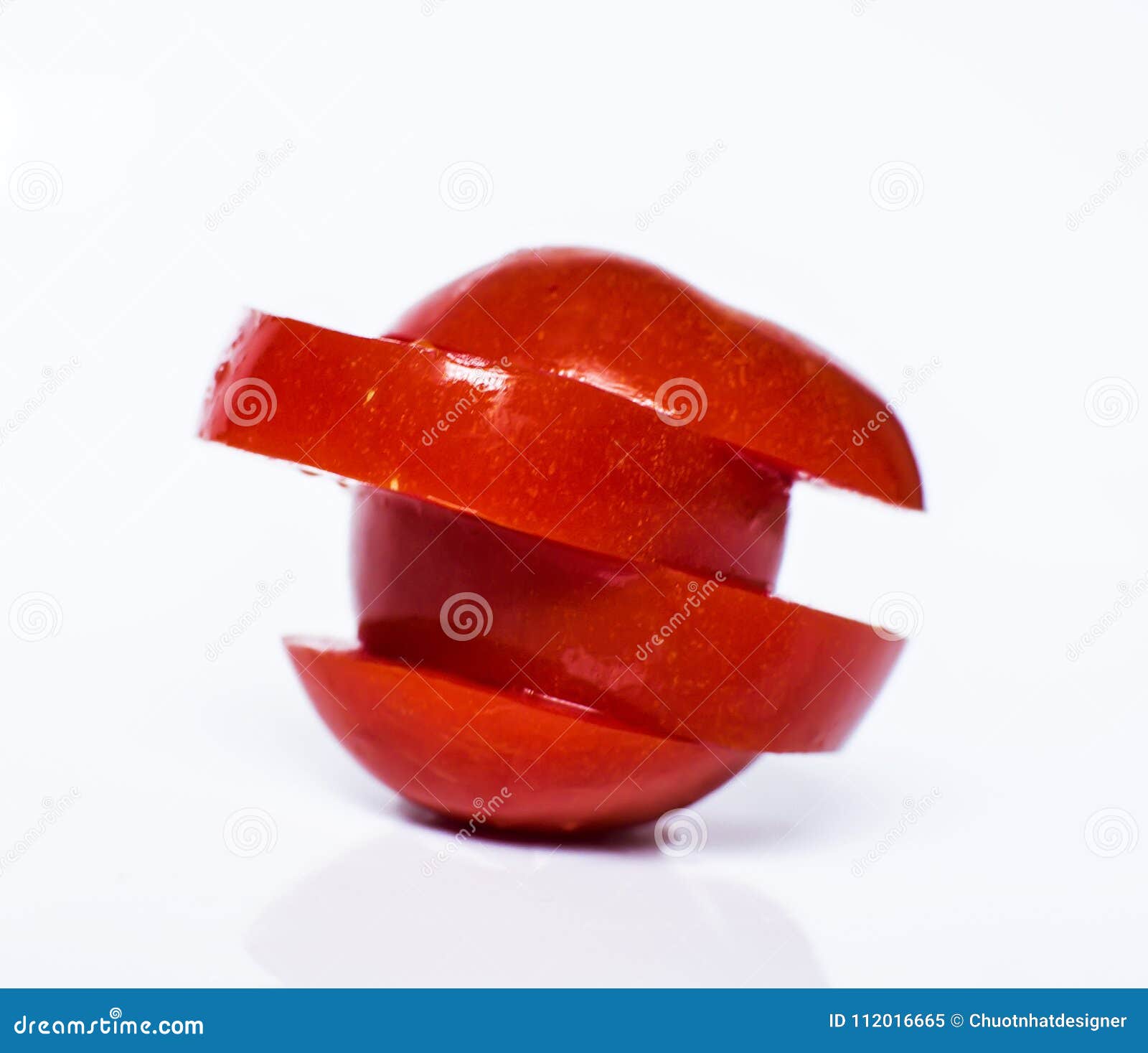 Flying Slices of Fruit: Tomato on Isolated White Background. Stock ...