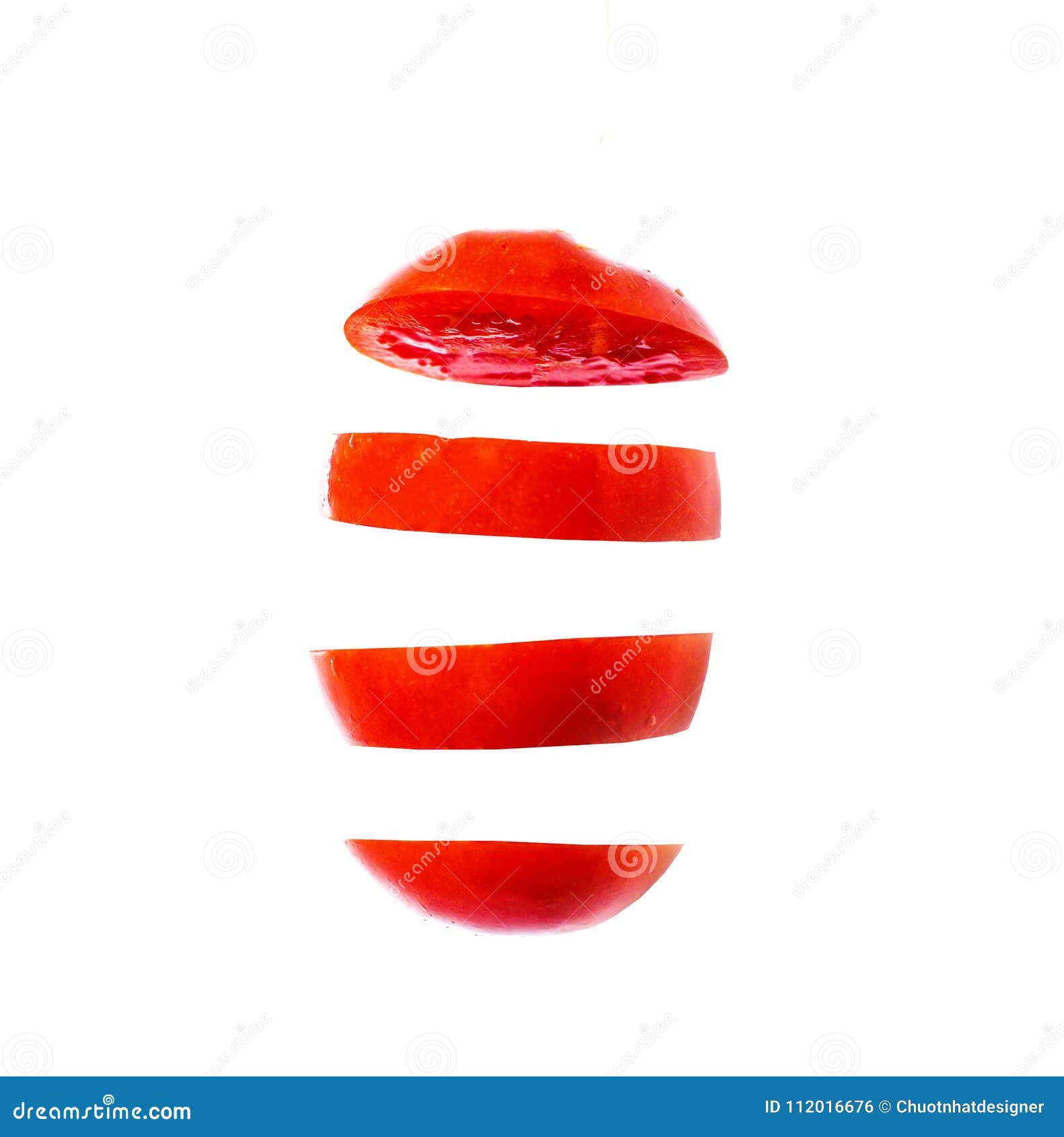 Flying Slices of Fruit: Tomato on Isolated White Background. Stock ...