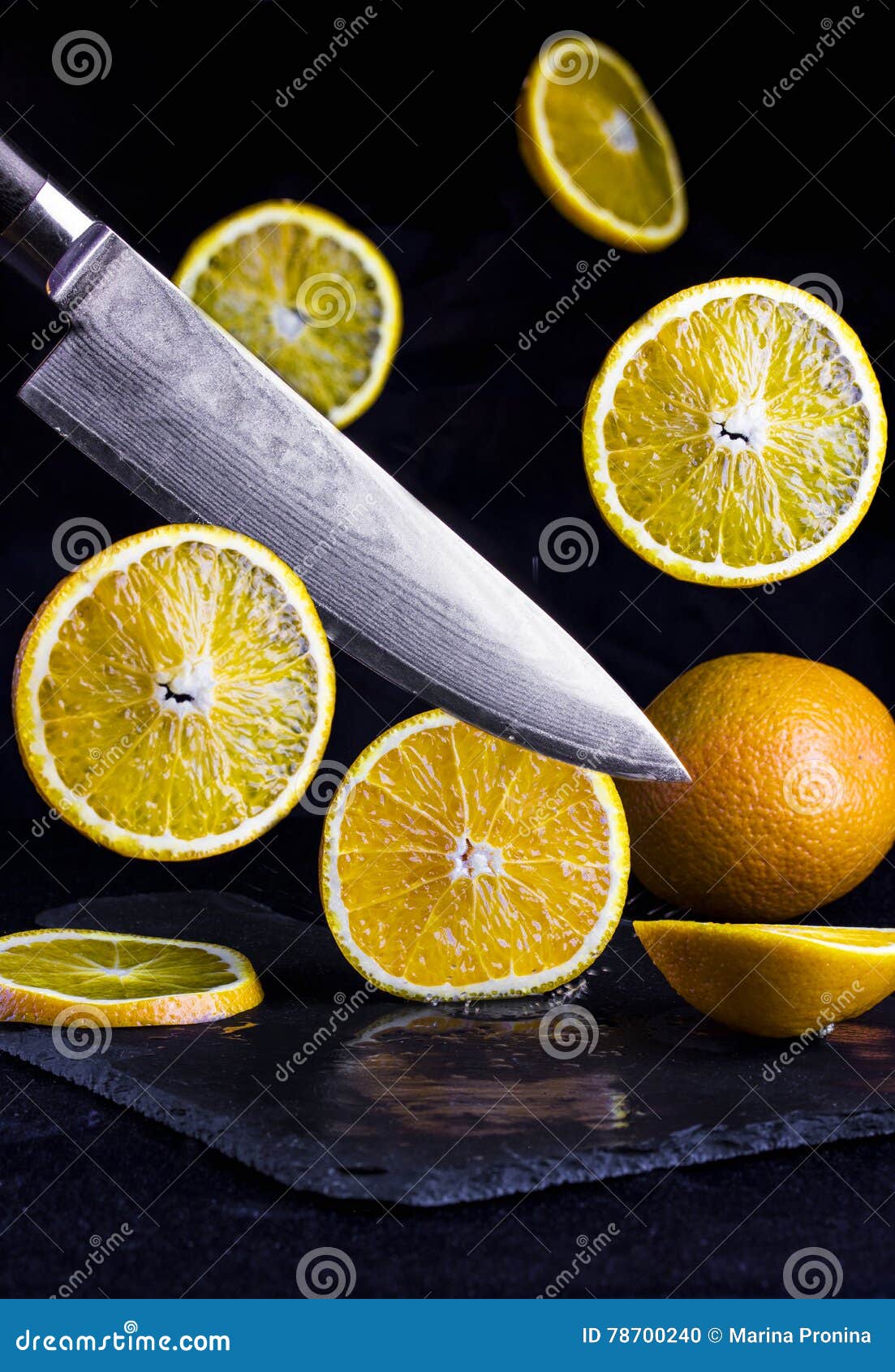 Flying slices of orange stock photo. Image of color, nutrient - 78700240