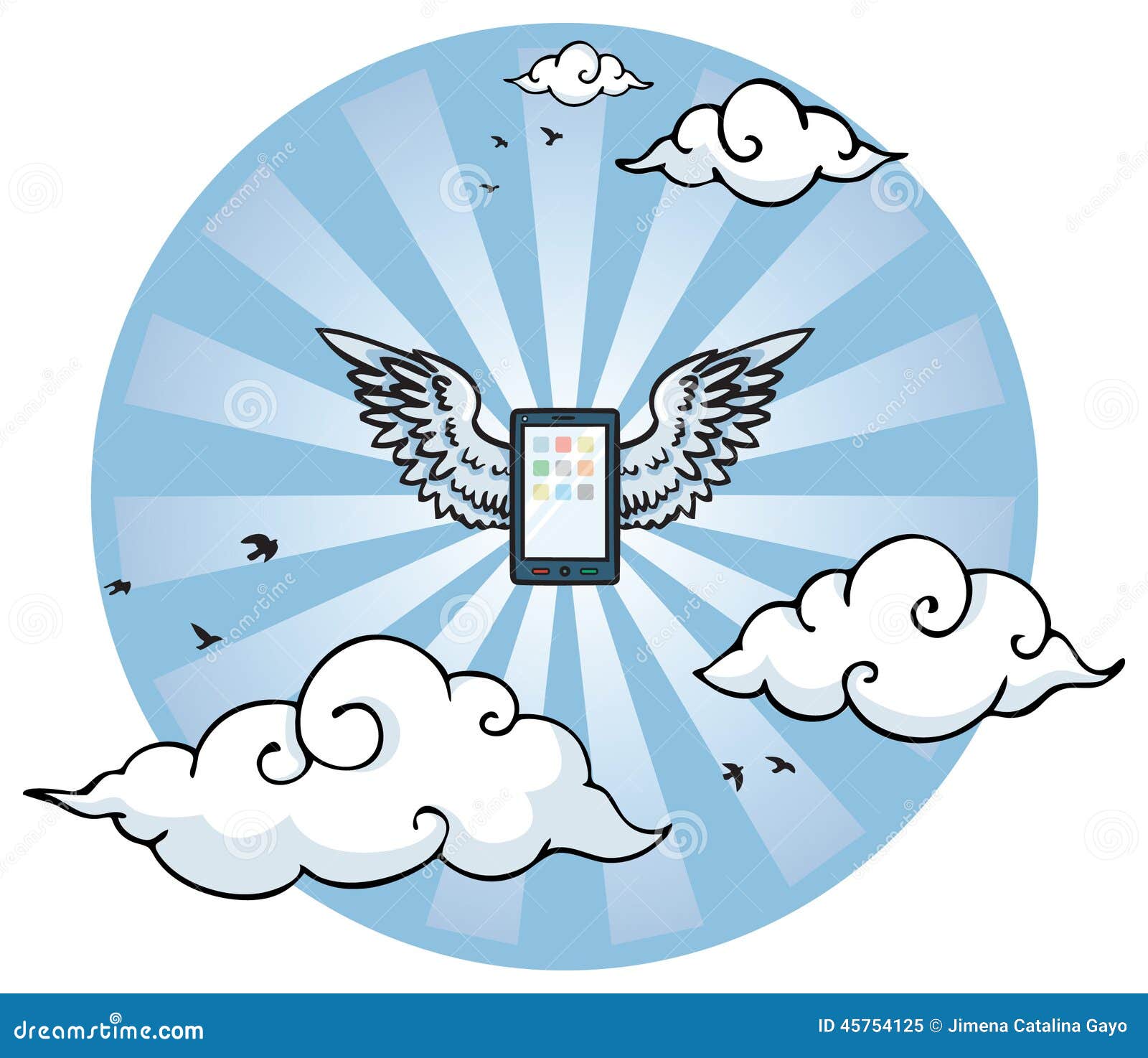 Flying Smart Phone with Wings Stock Illustration - Illustration of ...