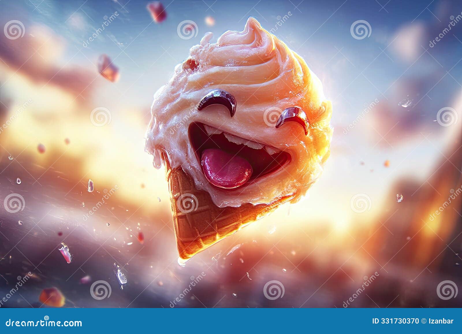 Flying Smiling Ice Cream Cone Generative AI Stock Illustration ...