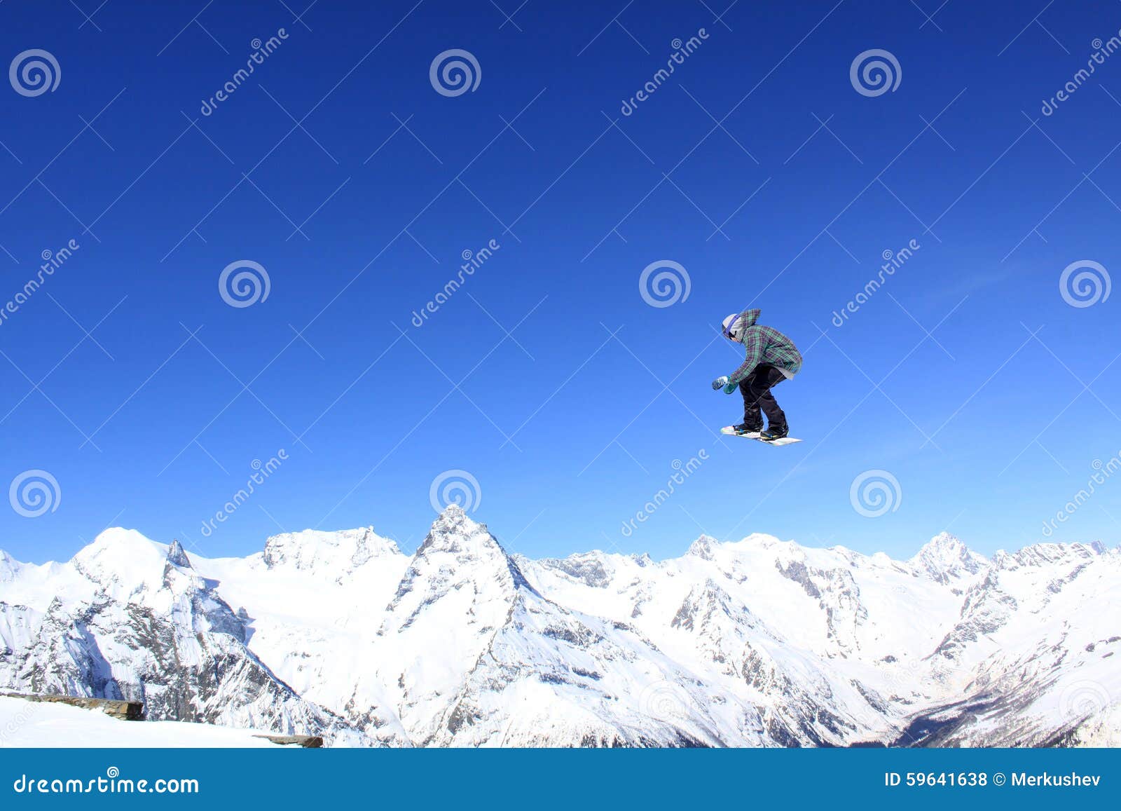 Flying Snowboarder on Mountains Stock Photo - Image of person, snow ...