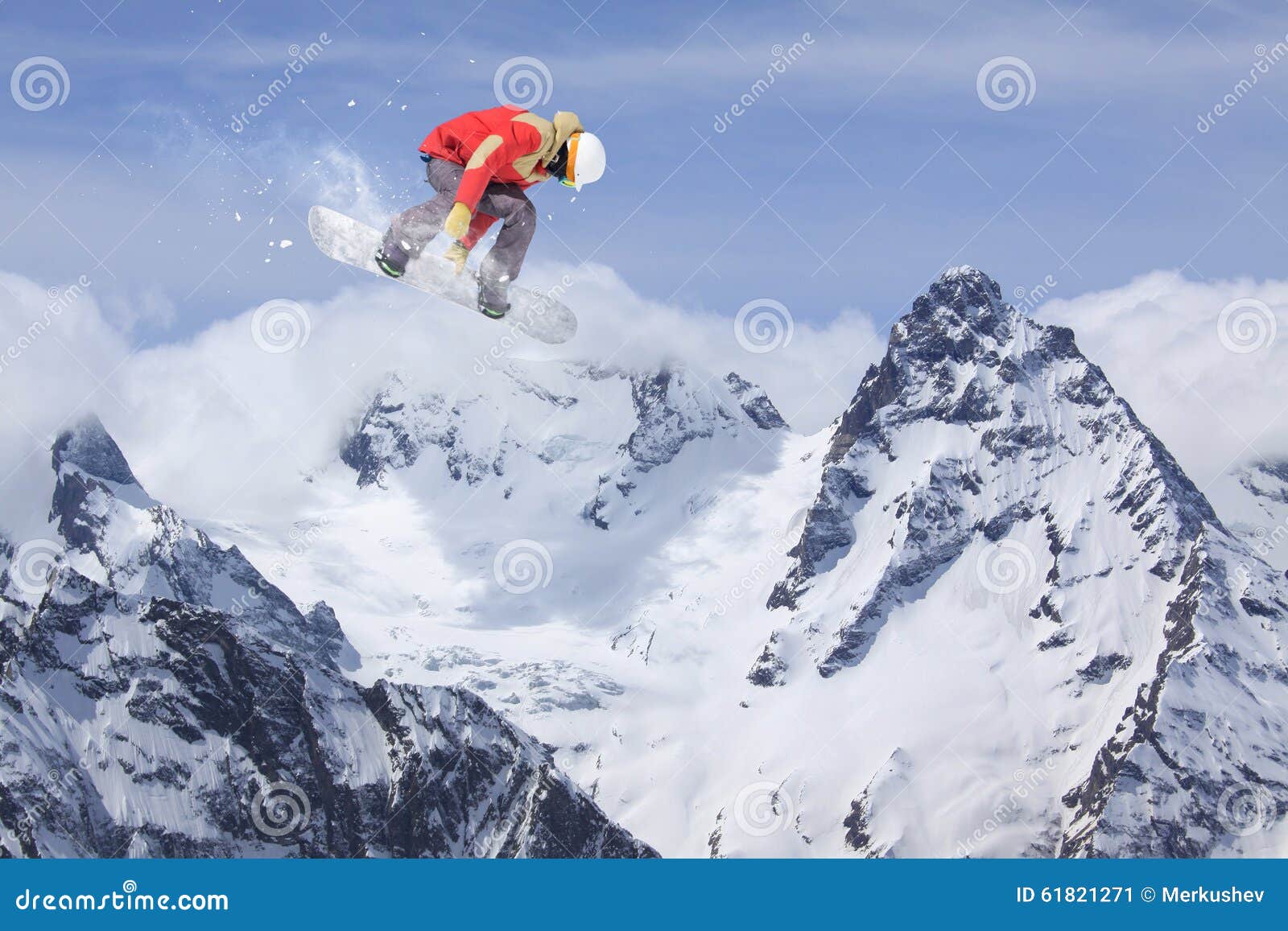 Flying Snowboarder on Mountains, Extreme Sport Stock Image - Image of ...