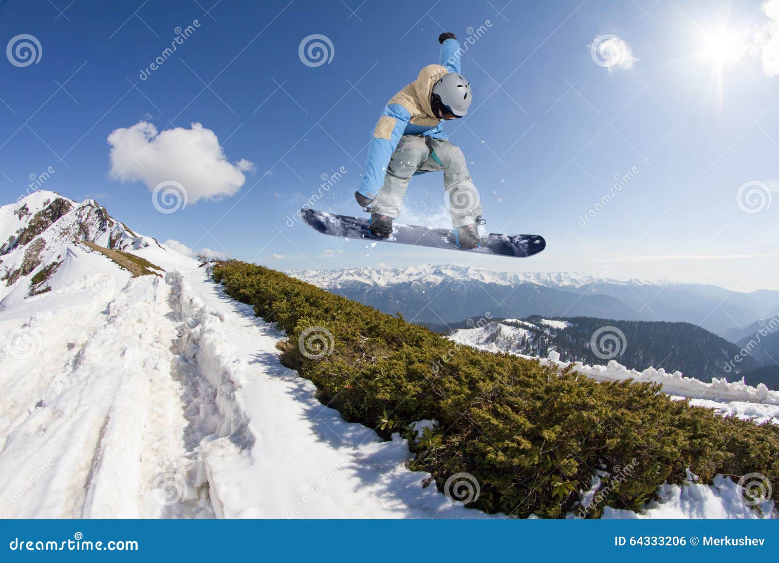 Flying Snowboarder on Mountains. Extreme Sport Stock Photo - Image of ...