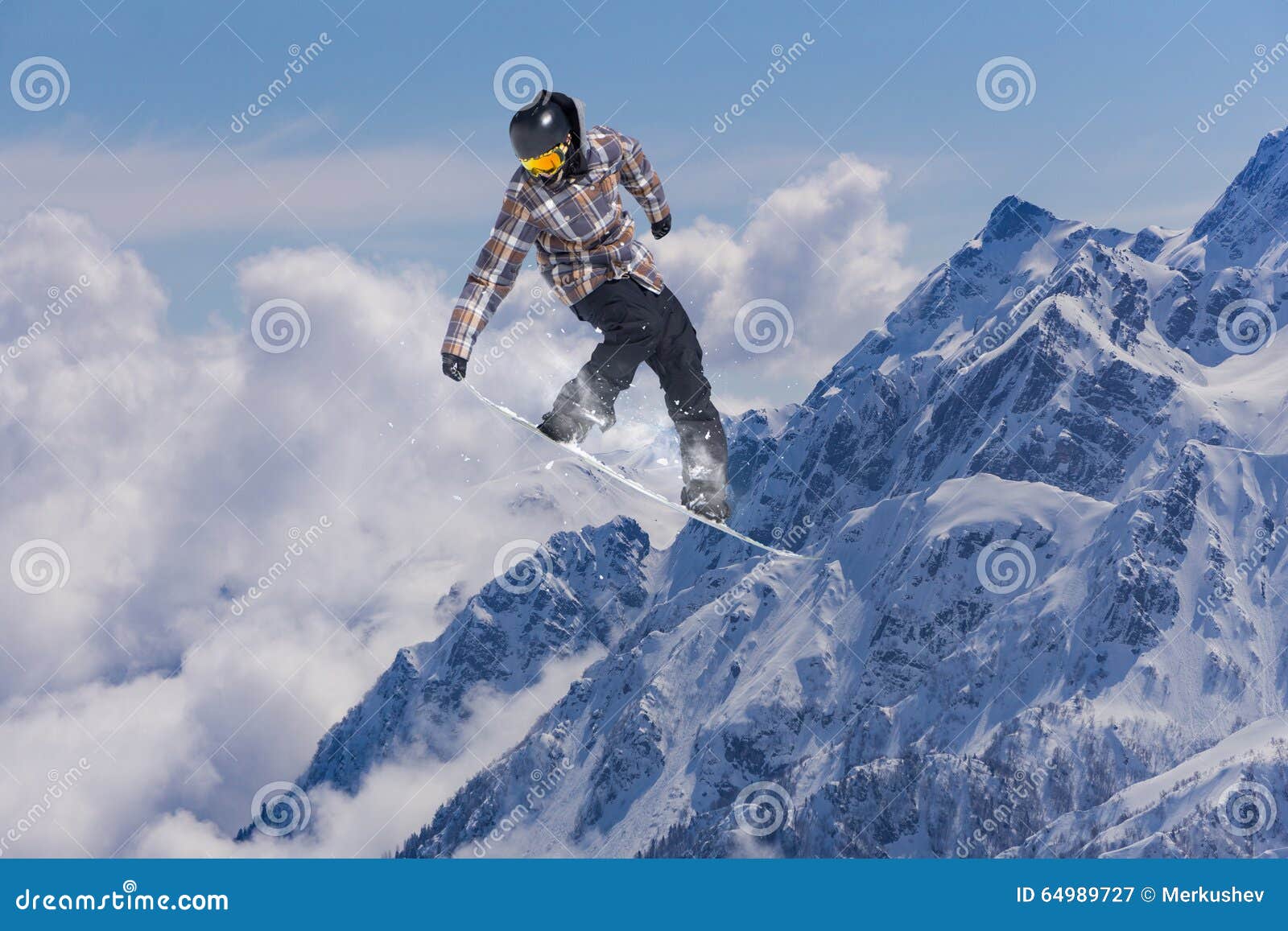 Flying Snowboarder on Mountains. Extreme Sport Stock Image - Image of ...