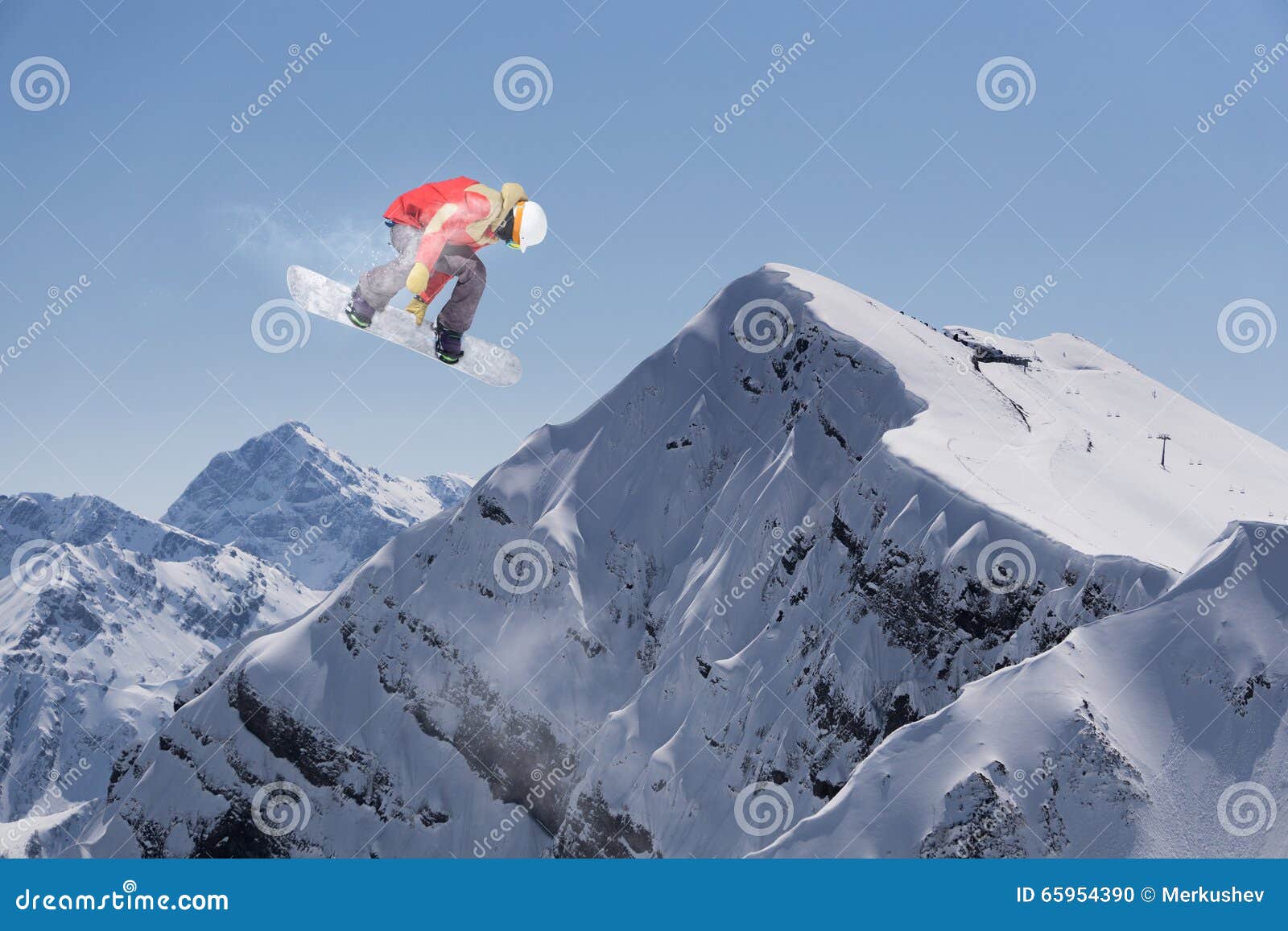 Flying Snowboarder on Mountains. Extreme Sport. Stock Photo - Image of ...