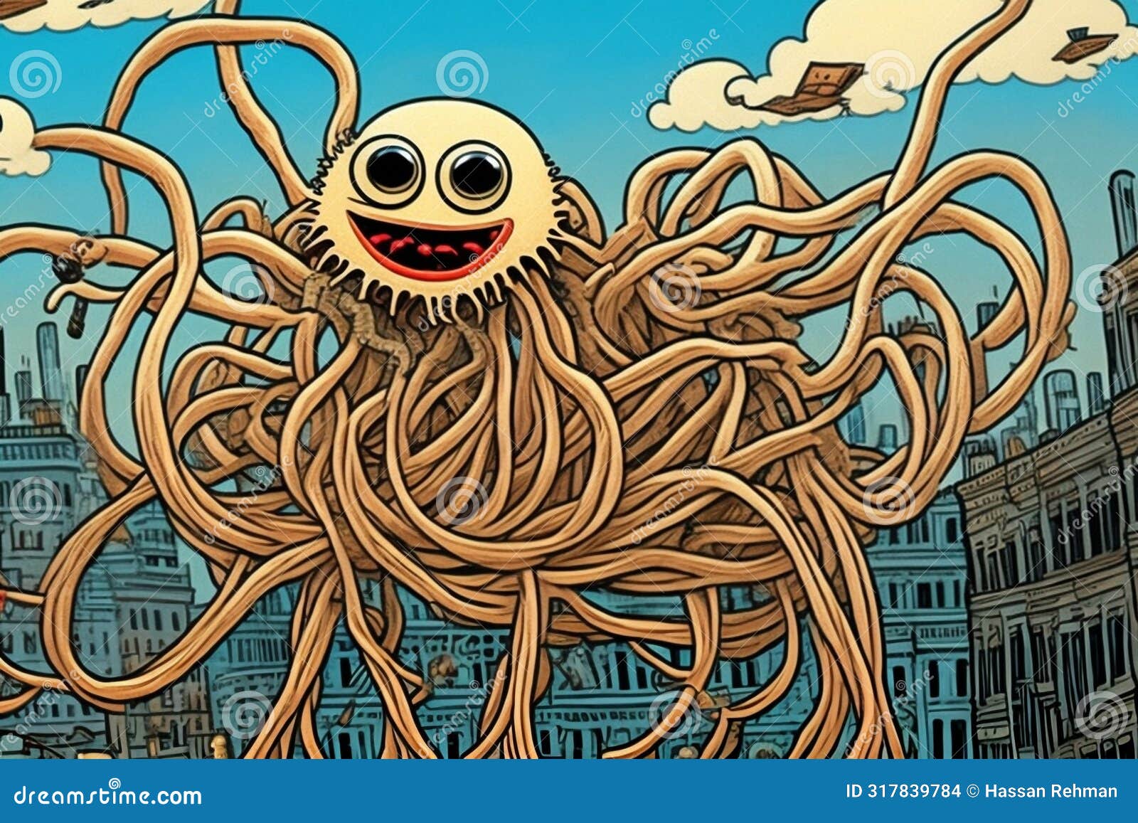 Flying Spaghetti Monster Color Sketch Engraving Cartoon Vector ...