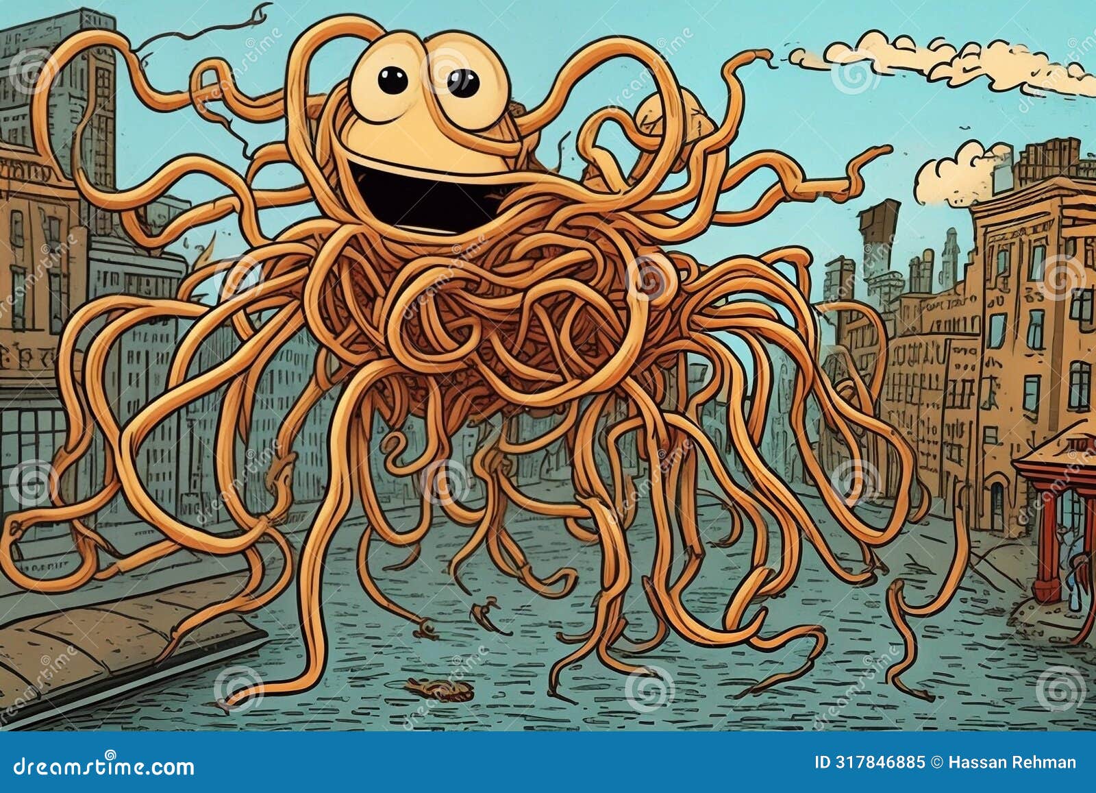 Flying Spaghetti Monster Color Sketch Engraving Cartoon Vector ...