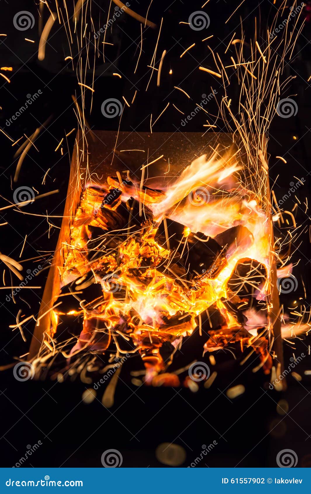 Flying sparks. stock photo. Image of flying, night, heat - 61557902