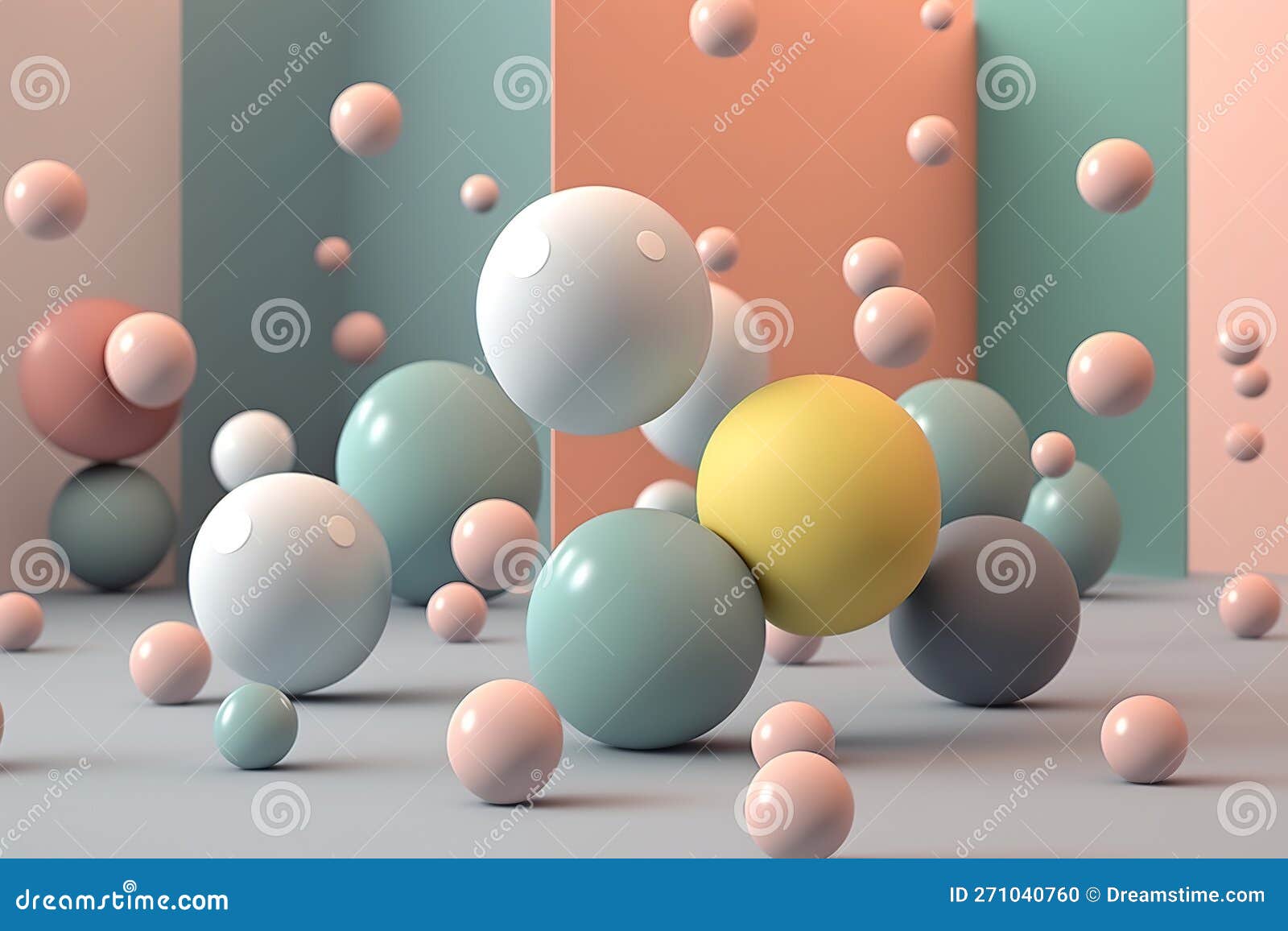 Flying Sphere Shapes in a Pastel Palette Stock Illustration ...