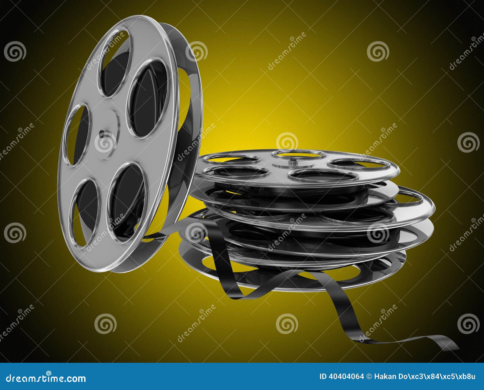 Stack Of Film Reels Inside Metal Container. 3D Illustration ...