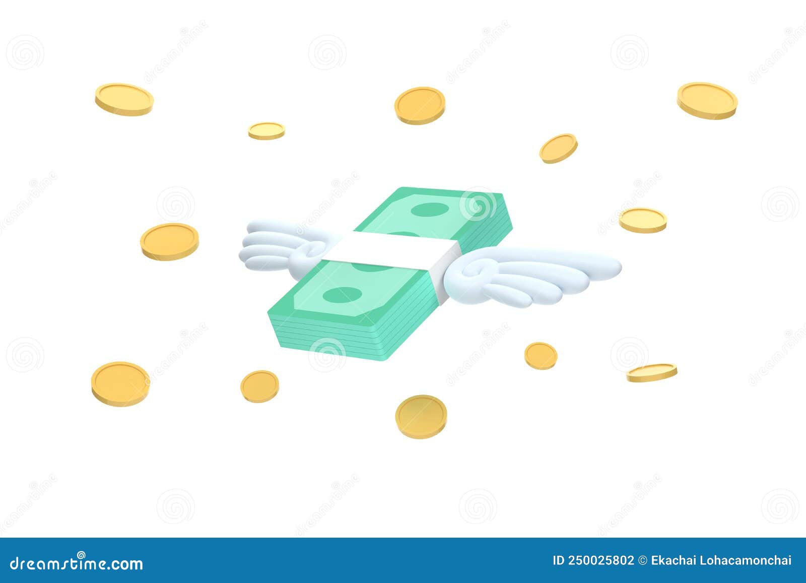 Flying Stack of Money. Money Spending, Cashless Society Concept Stock ...