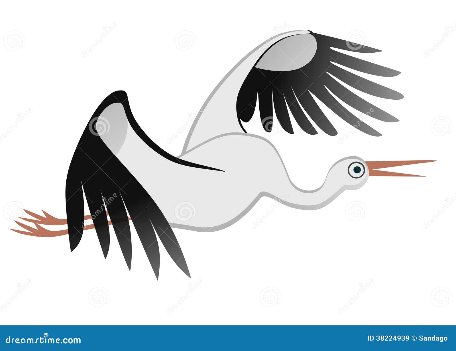 Flying Stork, Ciconia Bird. Line Art, Vector Illustration On White ...