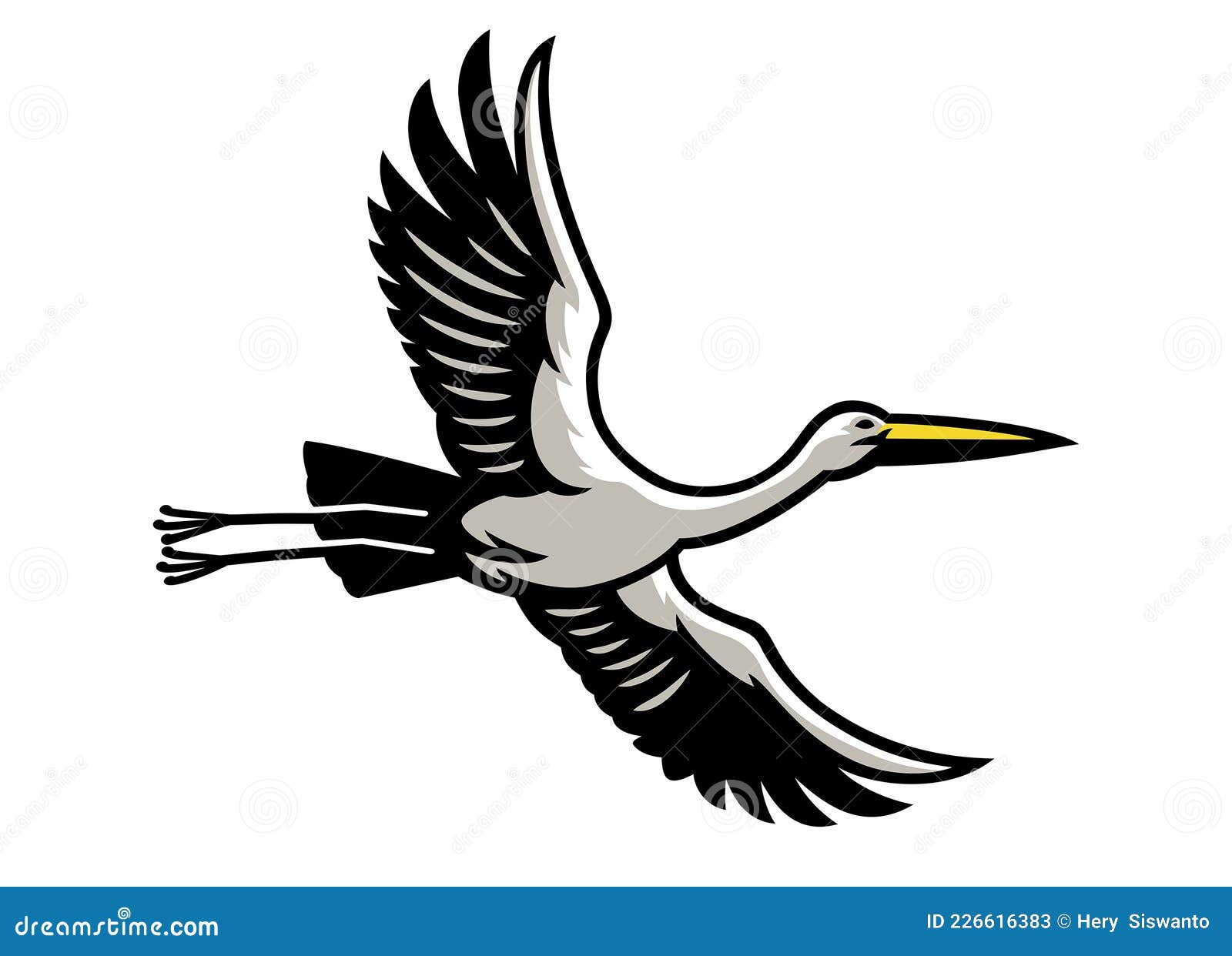 Flying Stork, Ciconia Bird. Line Art, Vector Illustration On White ...