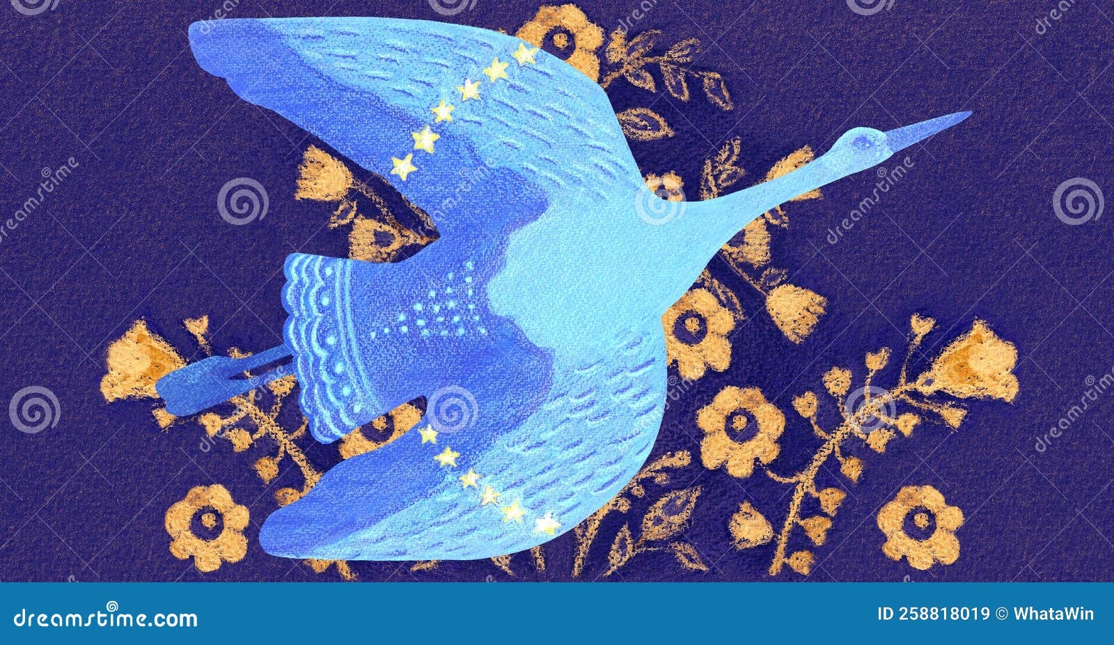 Flying Stork on Blue Background. Peace Symbol, No War Concept Stock ...