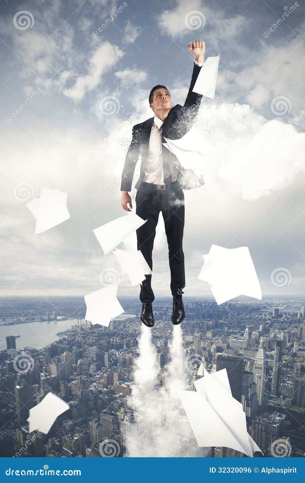 Flying Super Hero Businessman Stock Photo - Image of away, economy ...