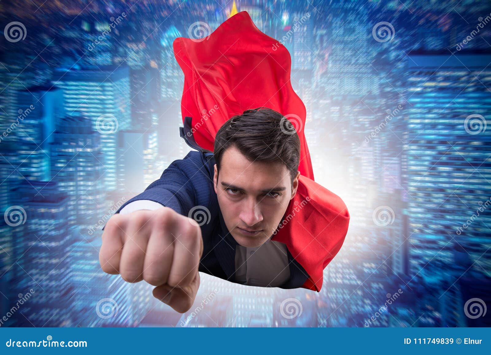 The Flying Super Hero Over the City Stock Image - Image of hero, funny ...