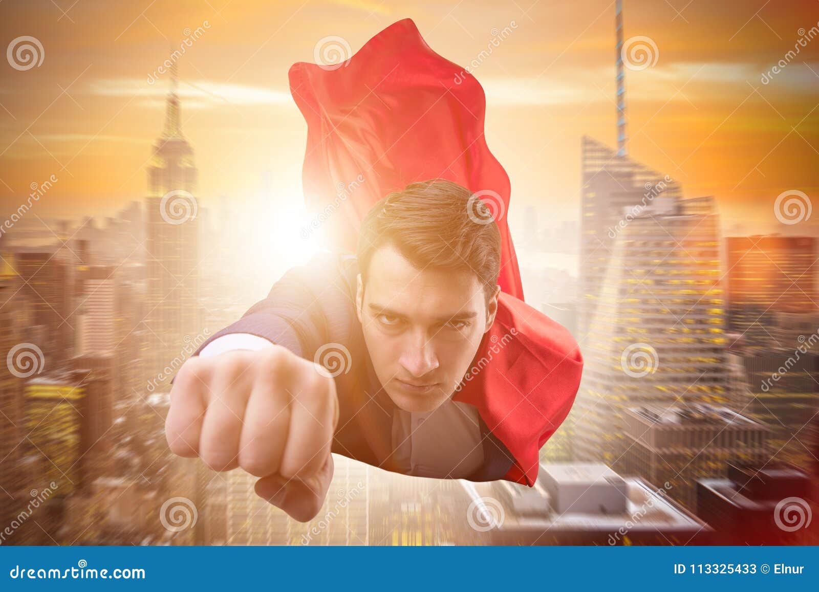 The Flying Super Hero Over the City Stock Image - Image of concept ...