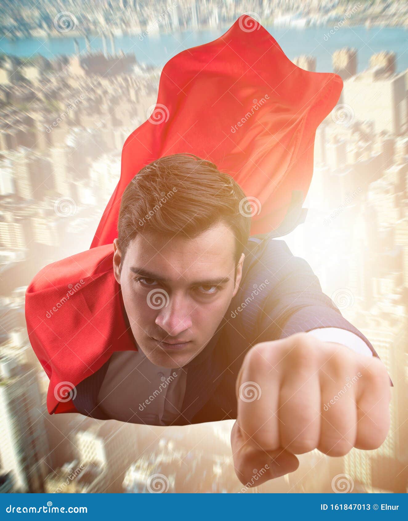 The Flying Super Hero Over the City Stock Image - Image of freedom ...