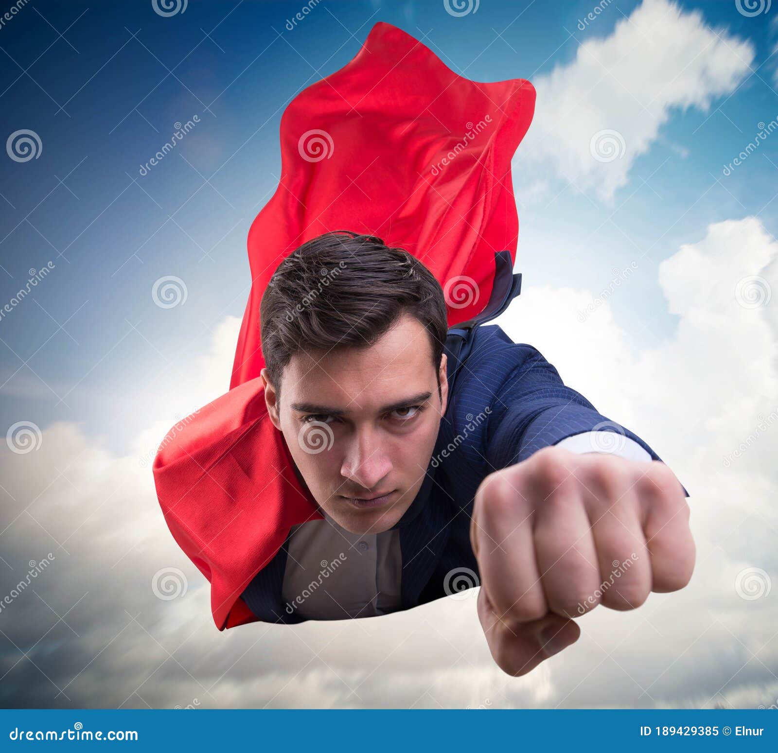 Flying Super Hero Over the City Stock Image - Image of city, office ...