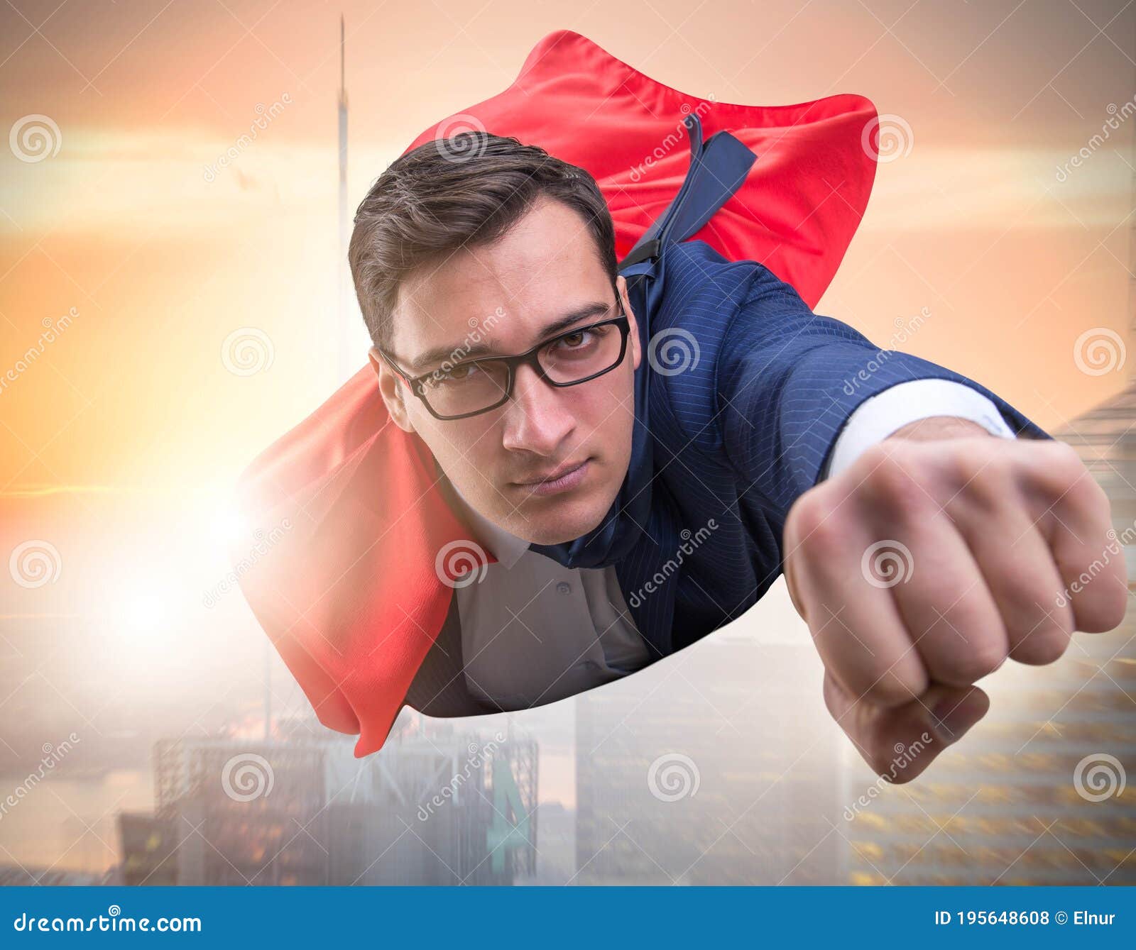 Flying Super Hero Over the City Stock Illustration - Illustration of ...