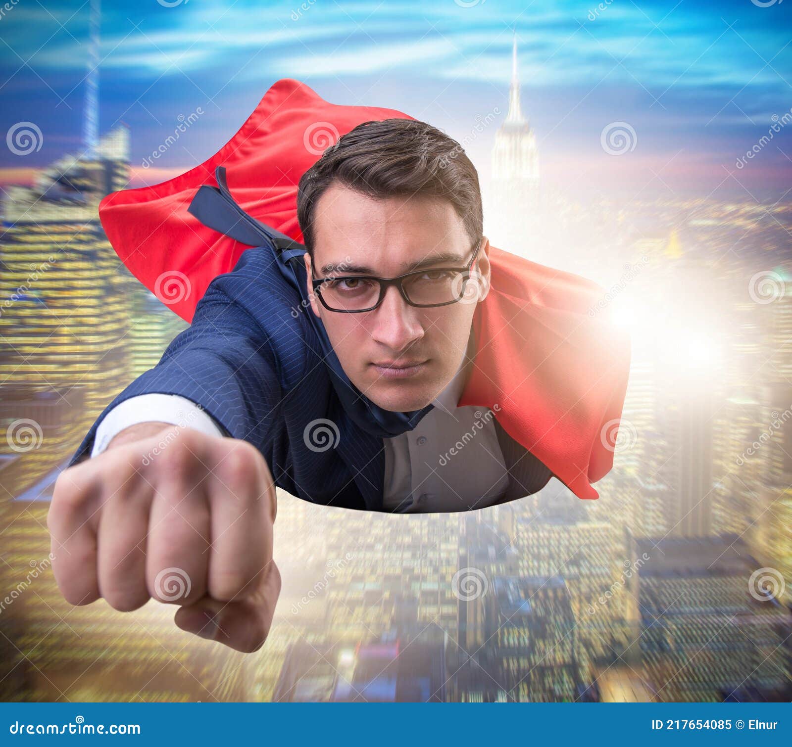 Flying Super Hero Over the City Stock Image - Image of flying, comic ...