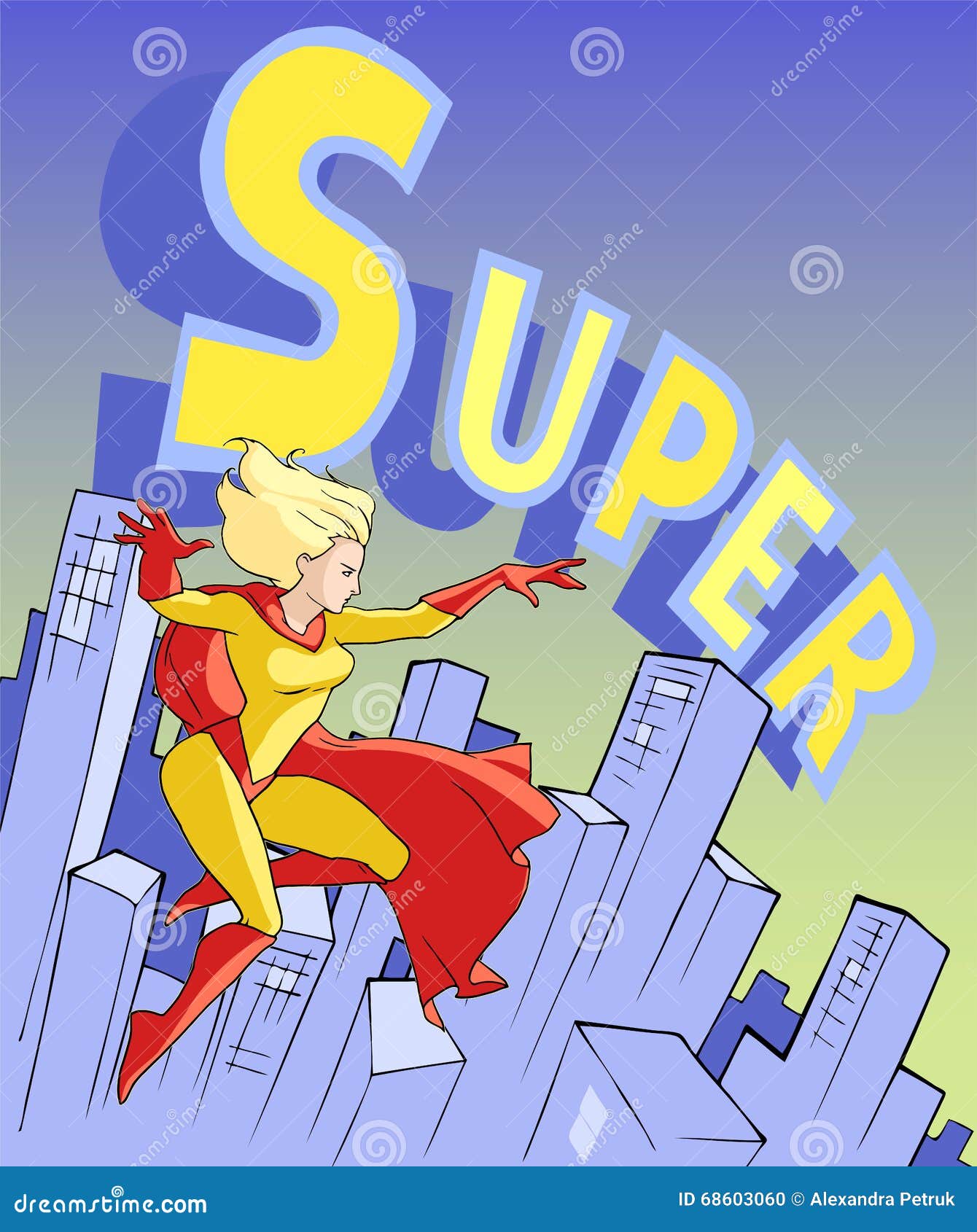 Flying super lady stock vector. Illustration of cartoon - 68603060