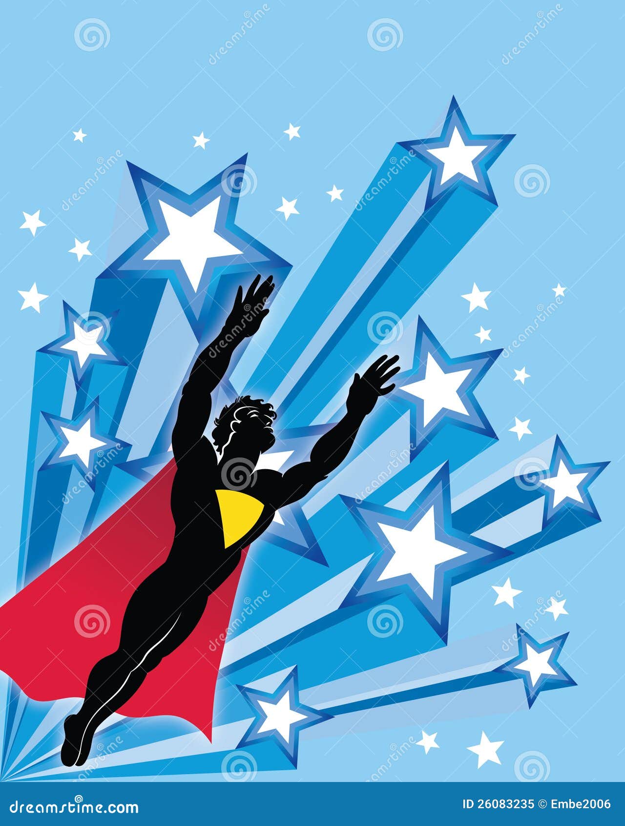 Flying Superhero stock vector. Illustration of stars - 26083235