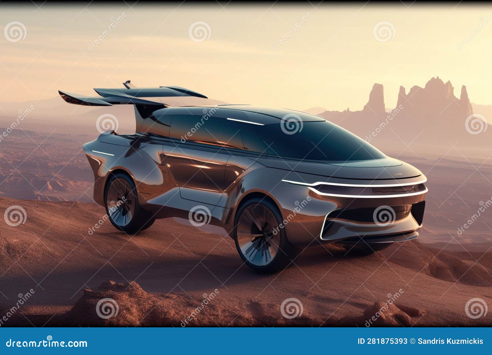 Flying SUV from the Future with Spaceship Wings. Generative AI Stock ...