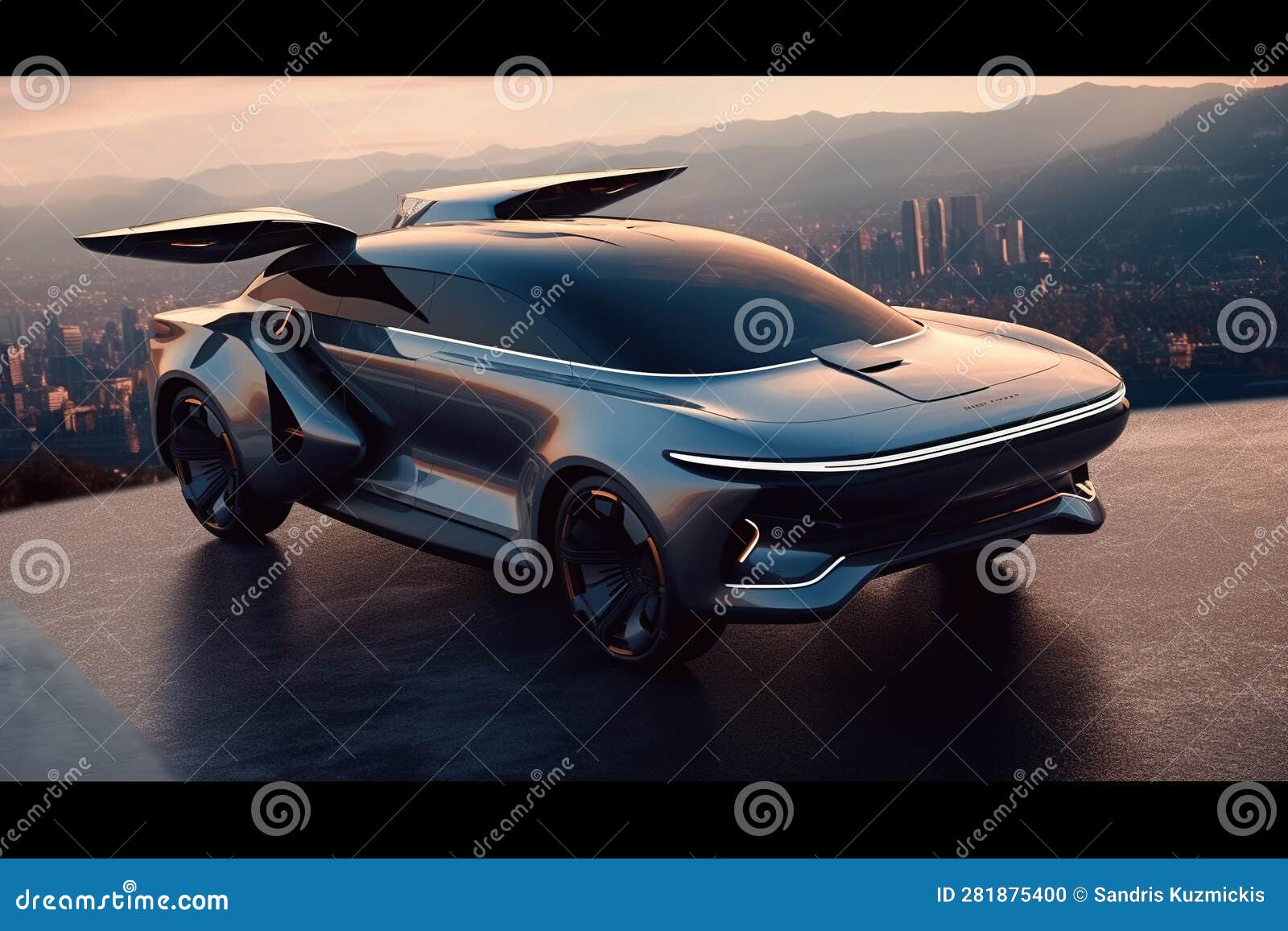 Flying SUV from the Future with Spaceship Wings. Generative AI Stock ...