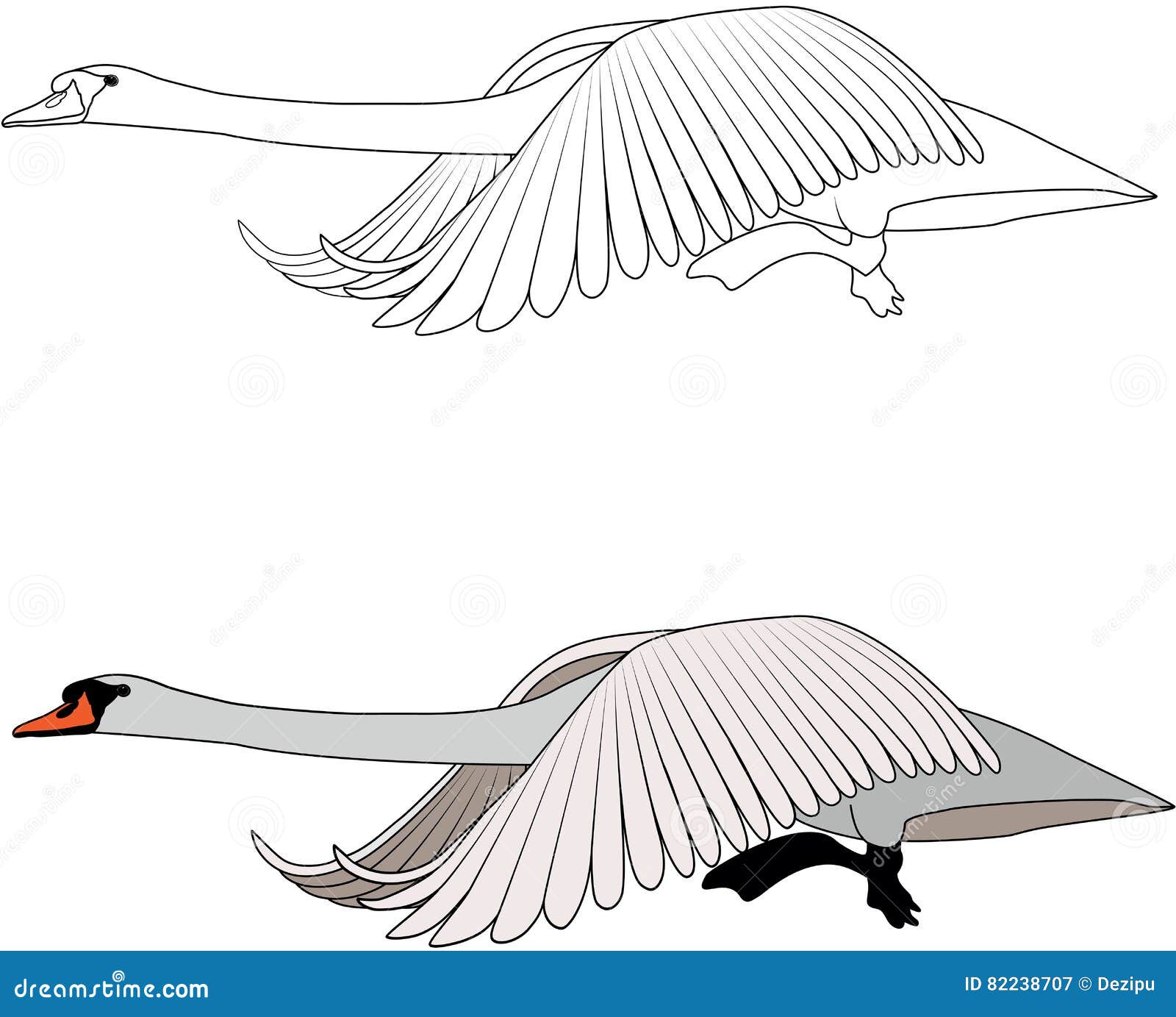 Flying swan stock vector. Illustration of bird, silhouette - 82238707
